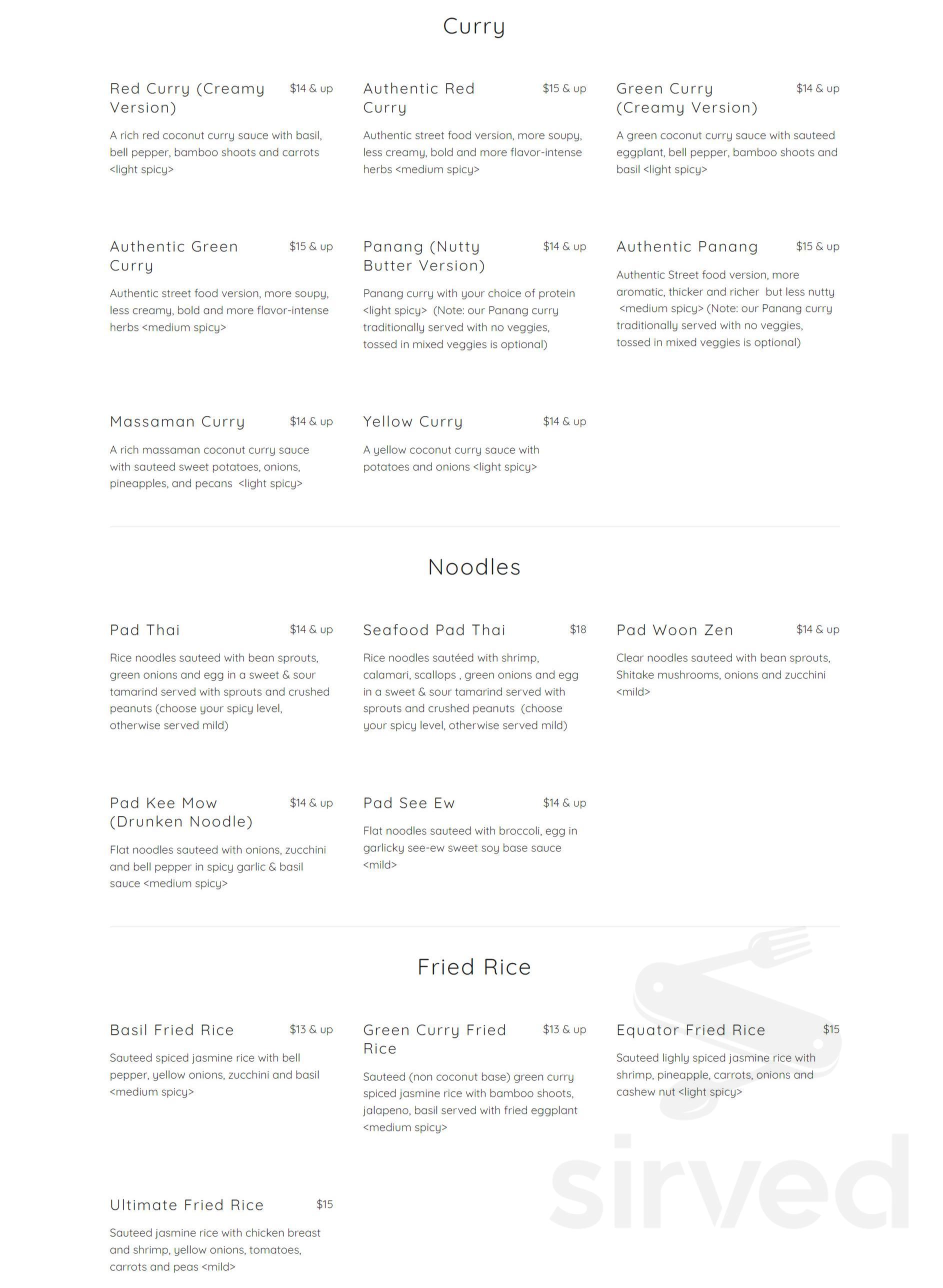 Café Equator Thai Cuisine menu in Metairie, Louisiana, USA