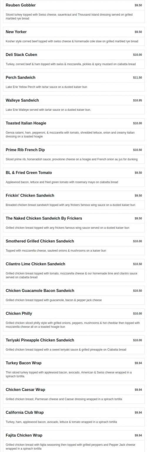 Thirsty Pony Restaurant menu in Sandusky, Ohio, USA