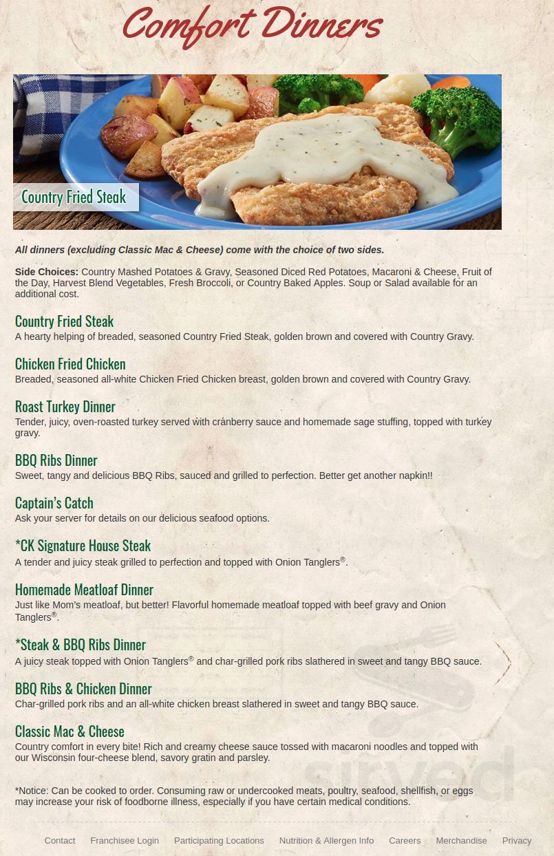 Country Kitchen menu in Greenfield, Illinois, USA