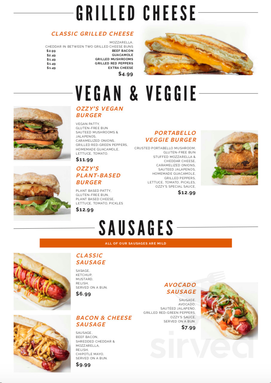 Ozzy's Burgers Mississauga menu in Mississauga, Ontario, Canada