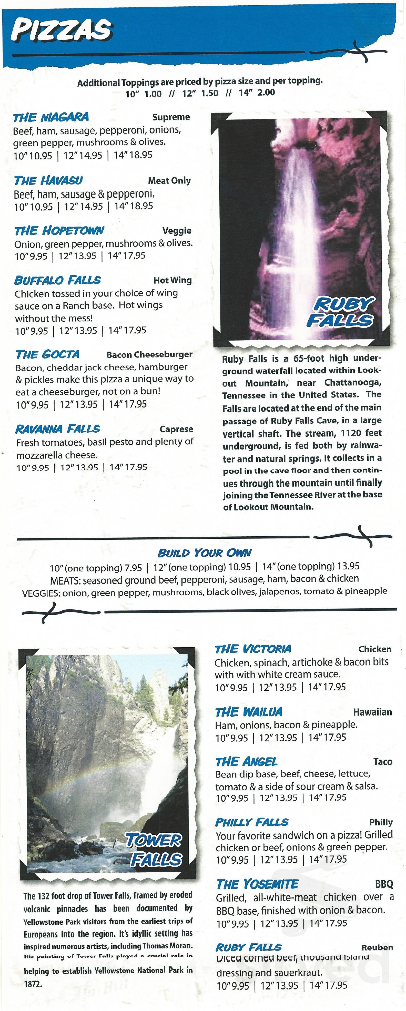 Waterfall Lounge menu in Omaha, Nebraska, USA