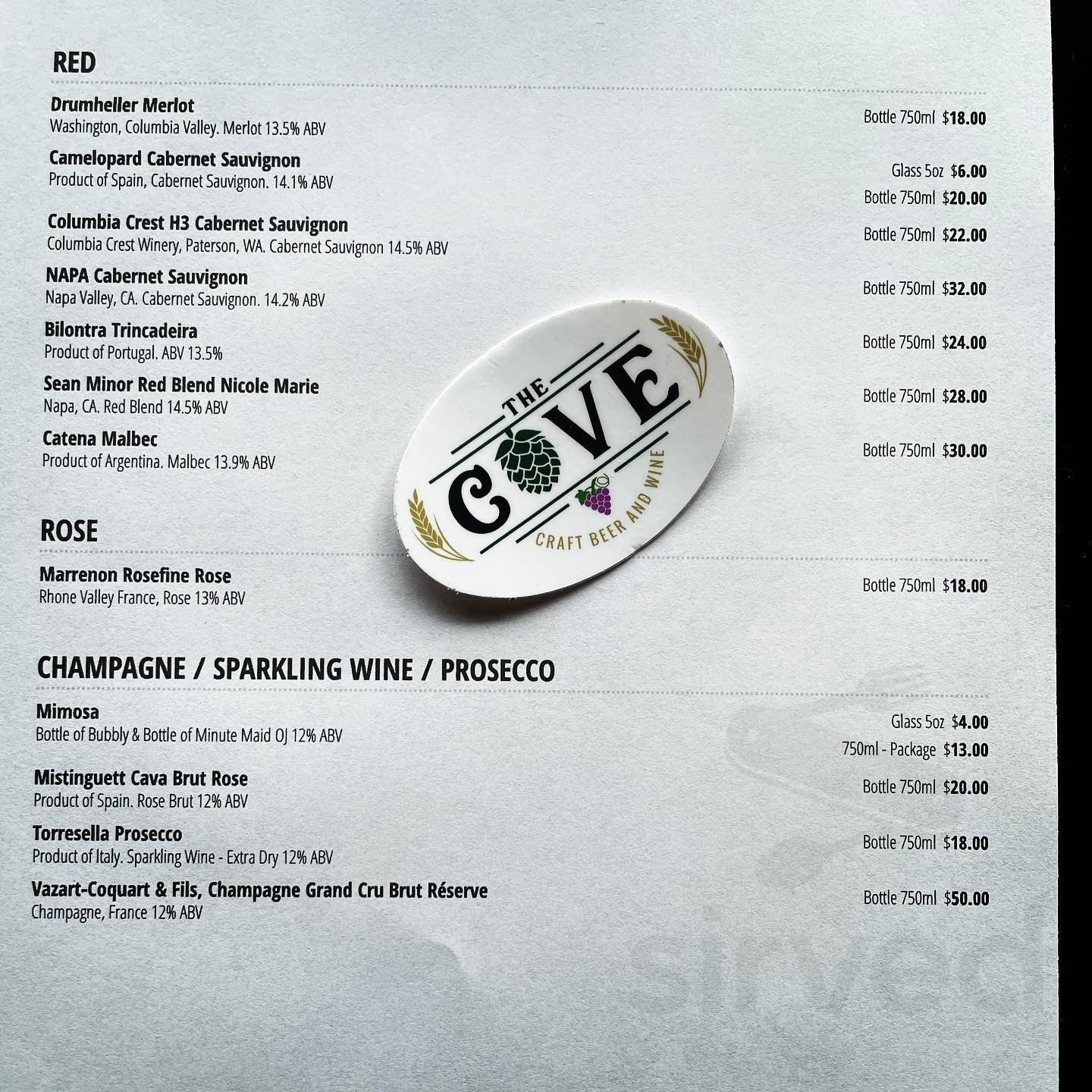 The Cove Craft Beer and Wine menus in Kingwood, Texas, United States