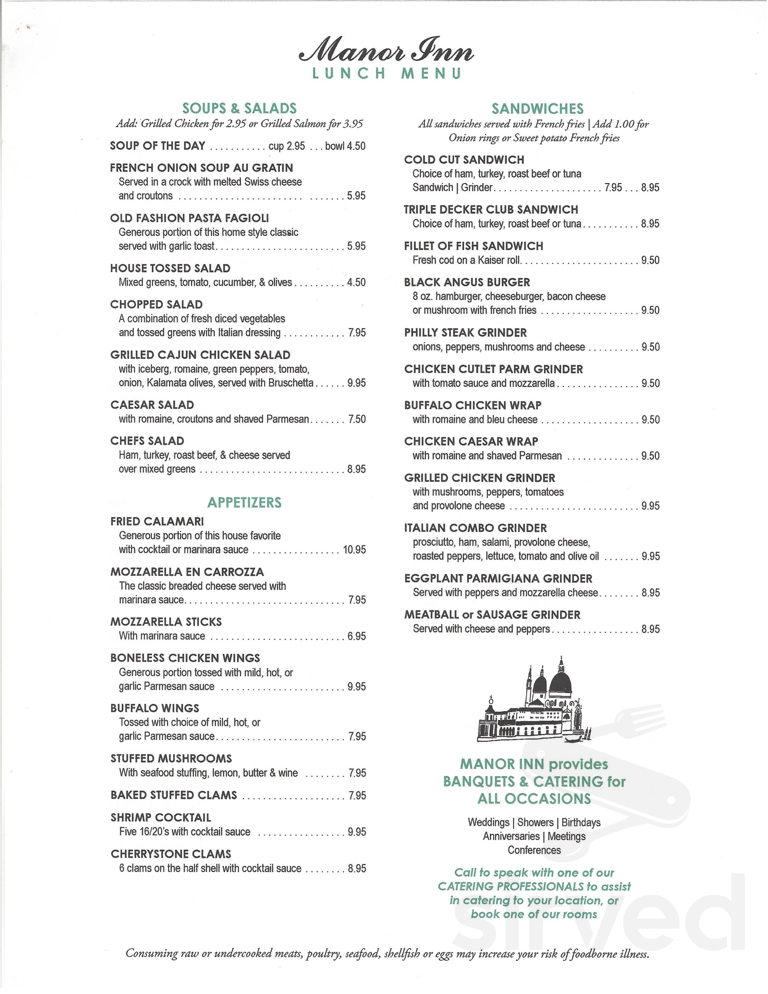 Manor Inn Restaurant menus in Milldale, Connecticut, United States
