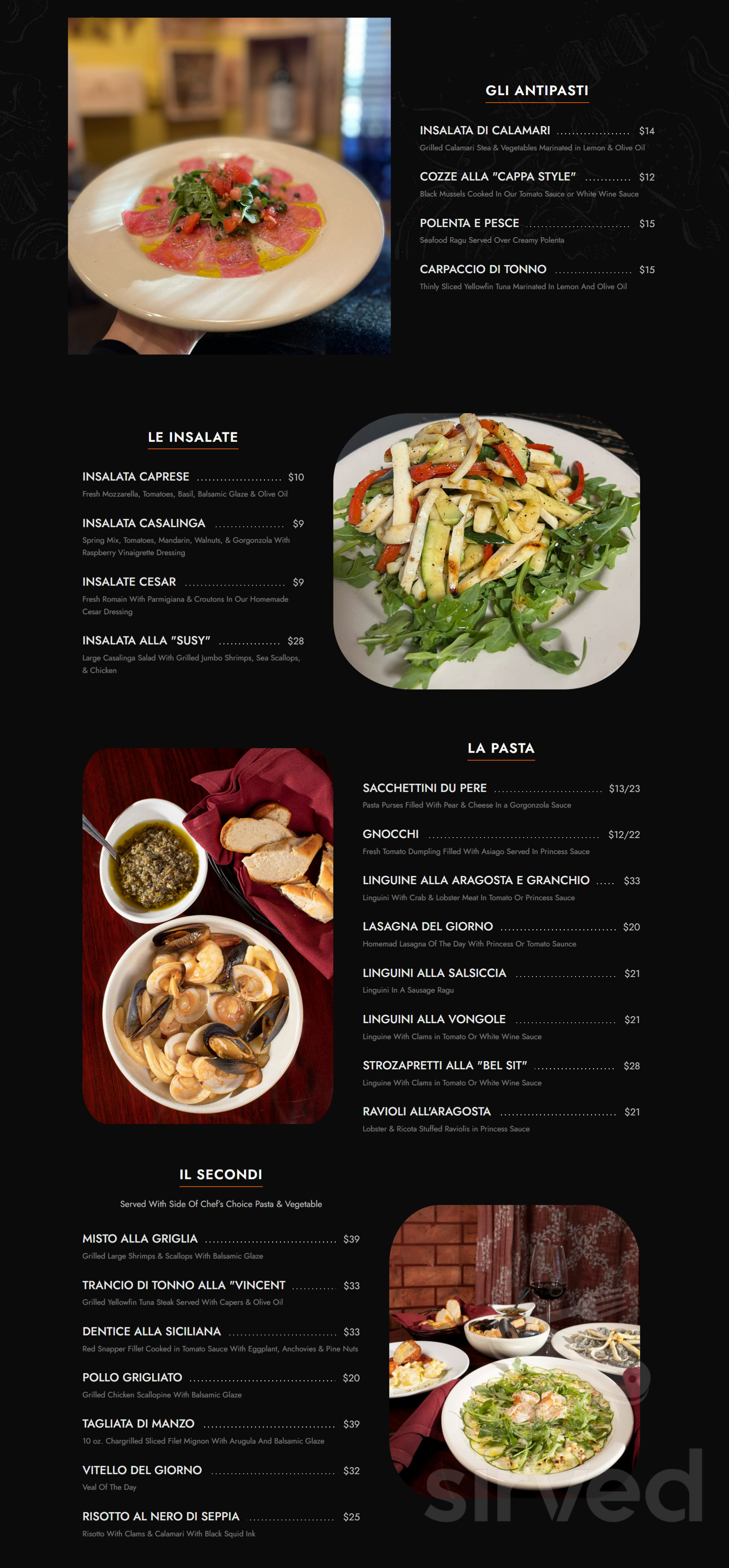 Osteria Natalina menu in Tampa, Florida, USA