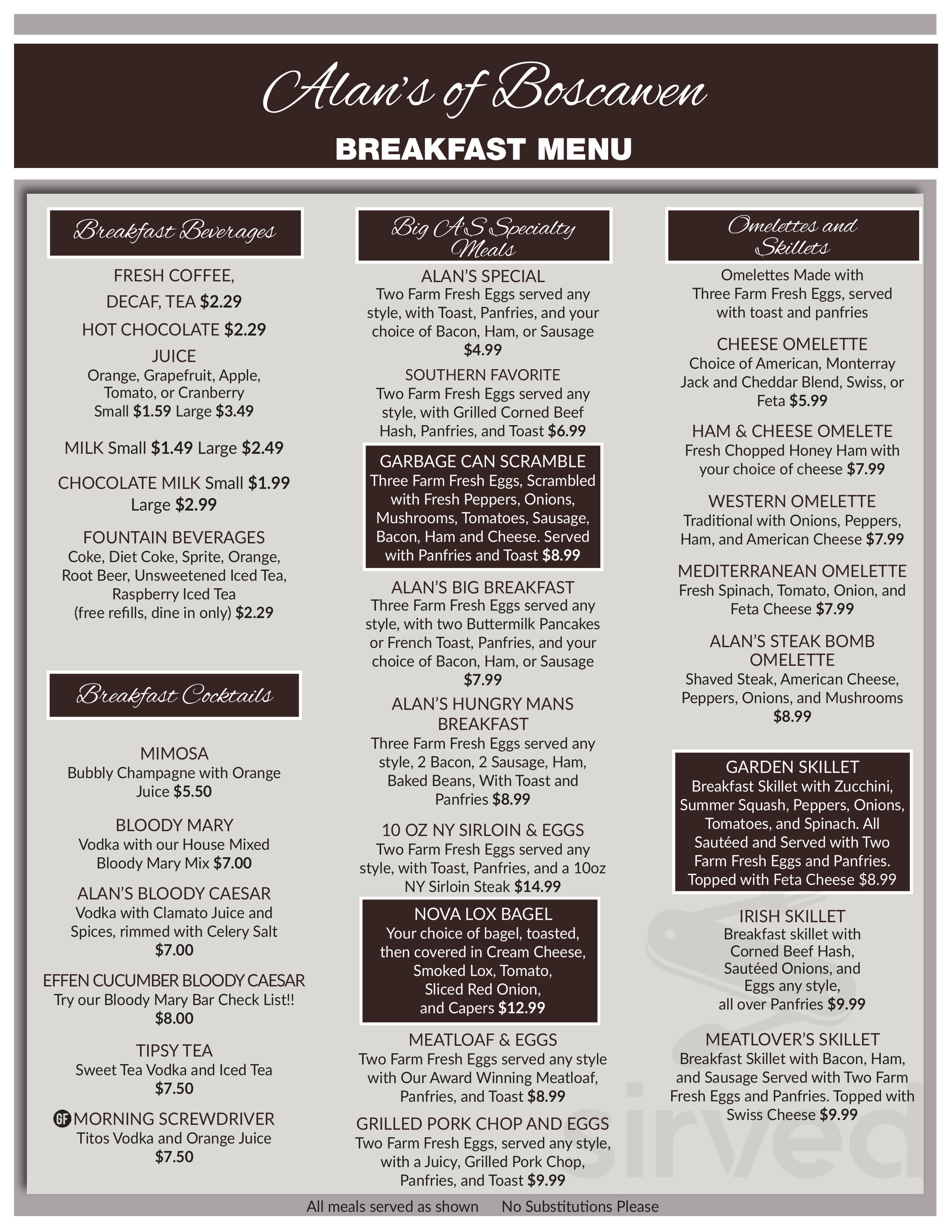 Alan's of Boscawen Restaurant menus in Boscawen, New Hampshire, United ...