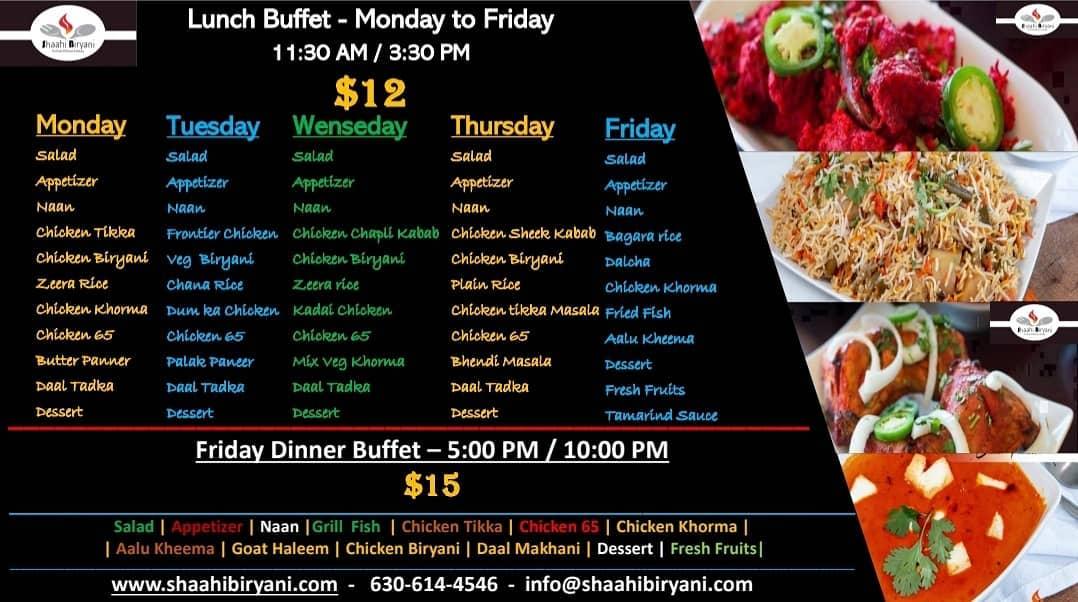 Shaahi Biryani menu in Glendale Heights, Illinois, USA