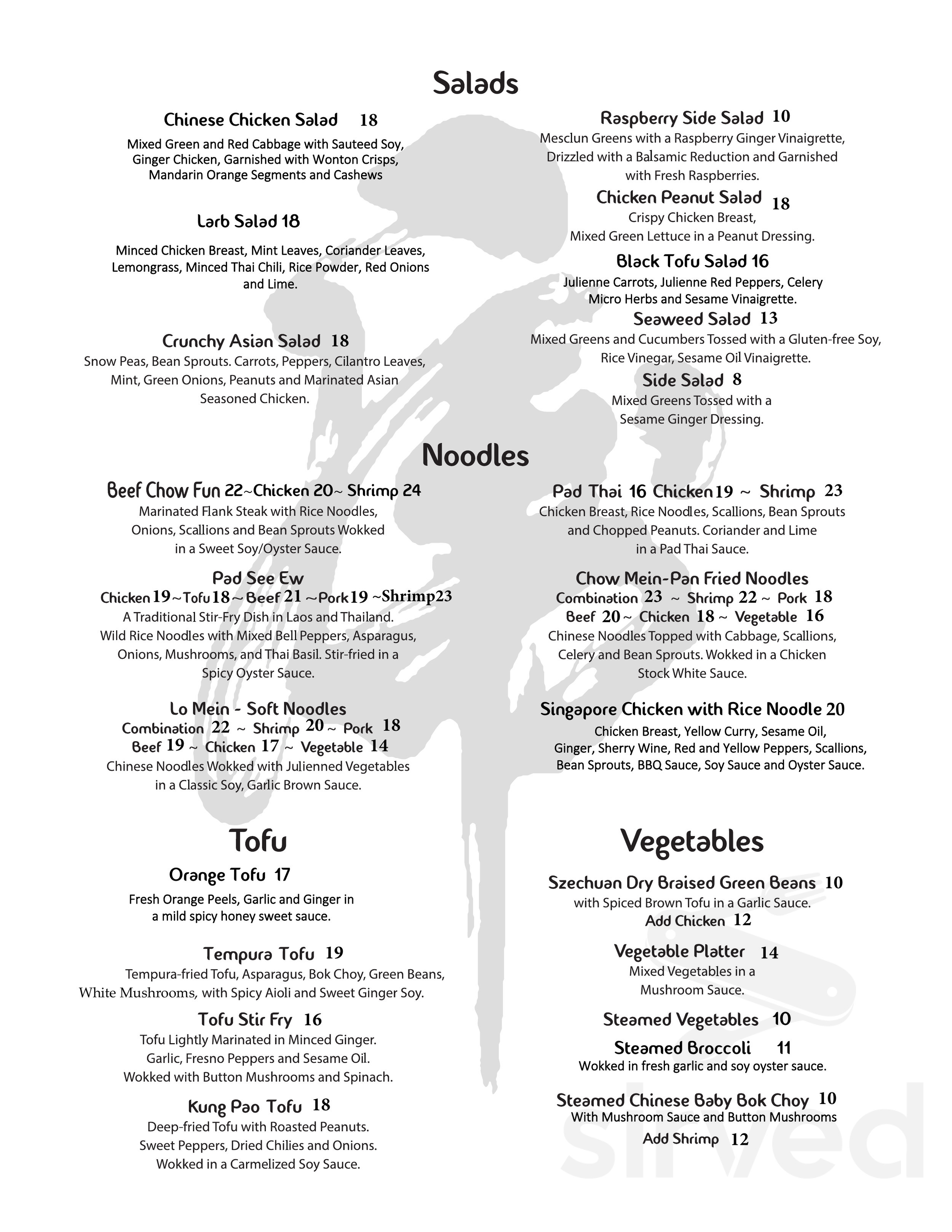 Wang's In the Desert menu in Palm Springs, California, USA