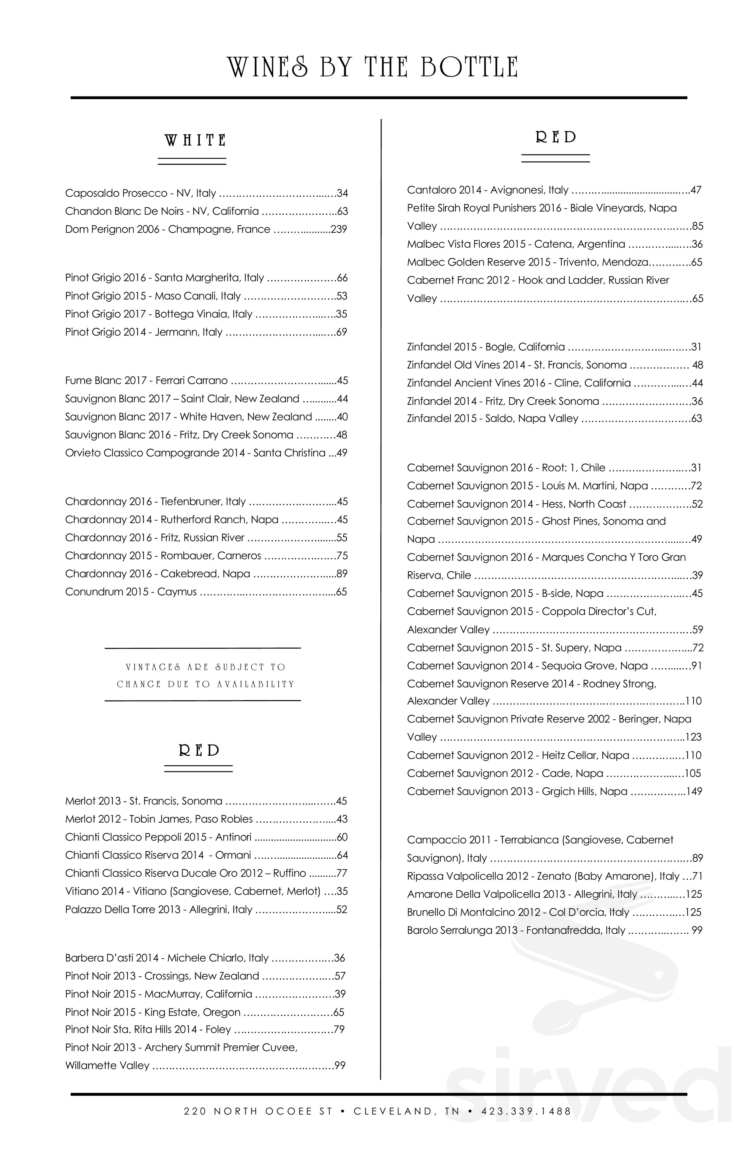Cafe Roma menu in Cleveland, Tennessee, USA