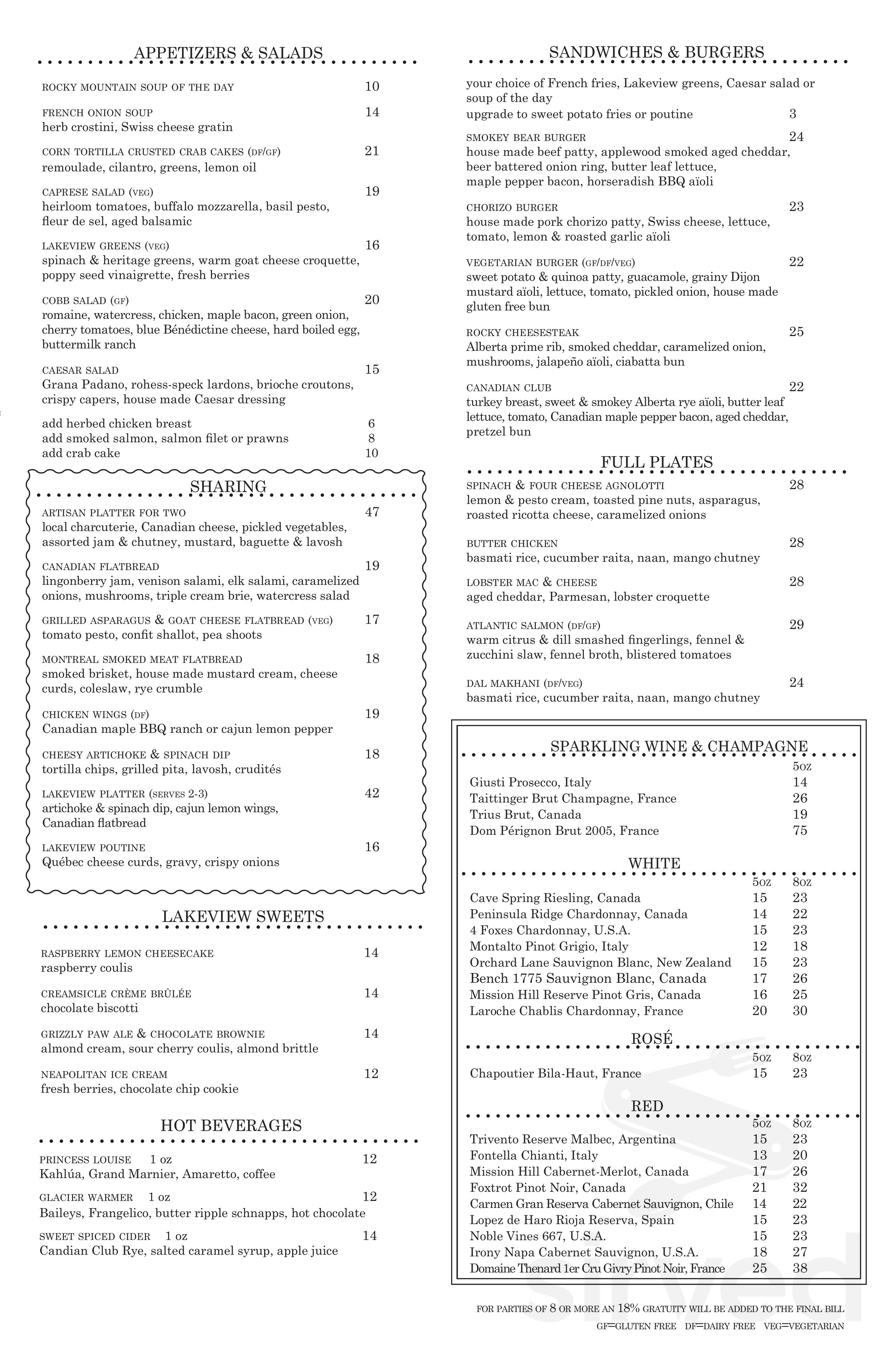 Lakeview Lounge menu in Lake Louise, Alberta, Canada