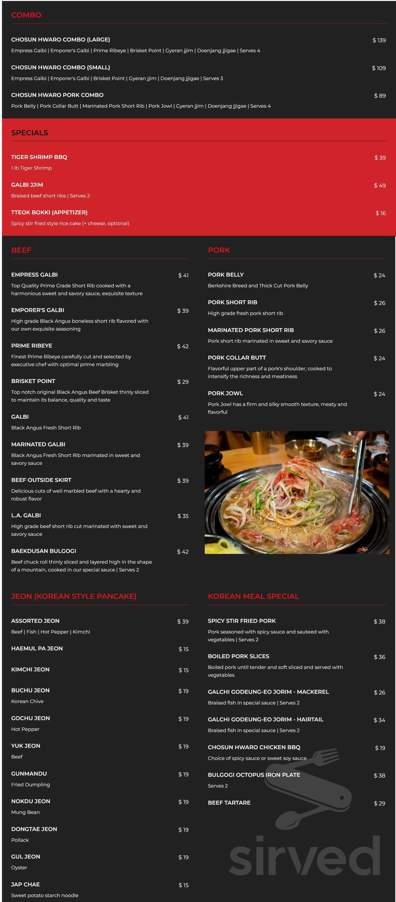 ChoSun Hwaro menu in Ellicott City, Maryland, USA