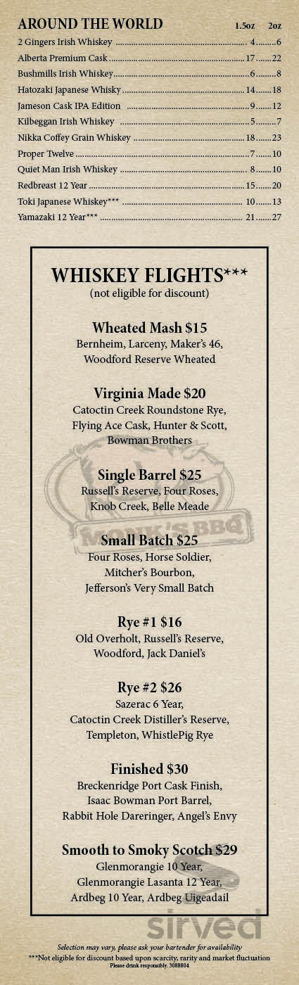 Menu for Monk's BBQ in Purcellville, VA | Sirved
