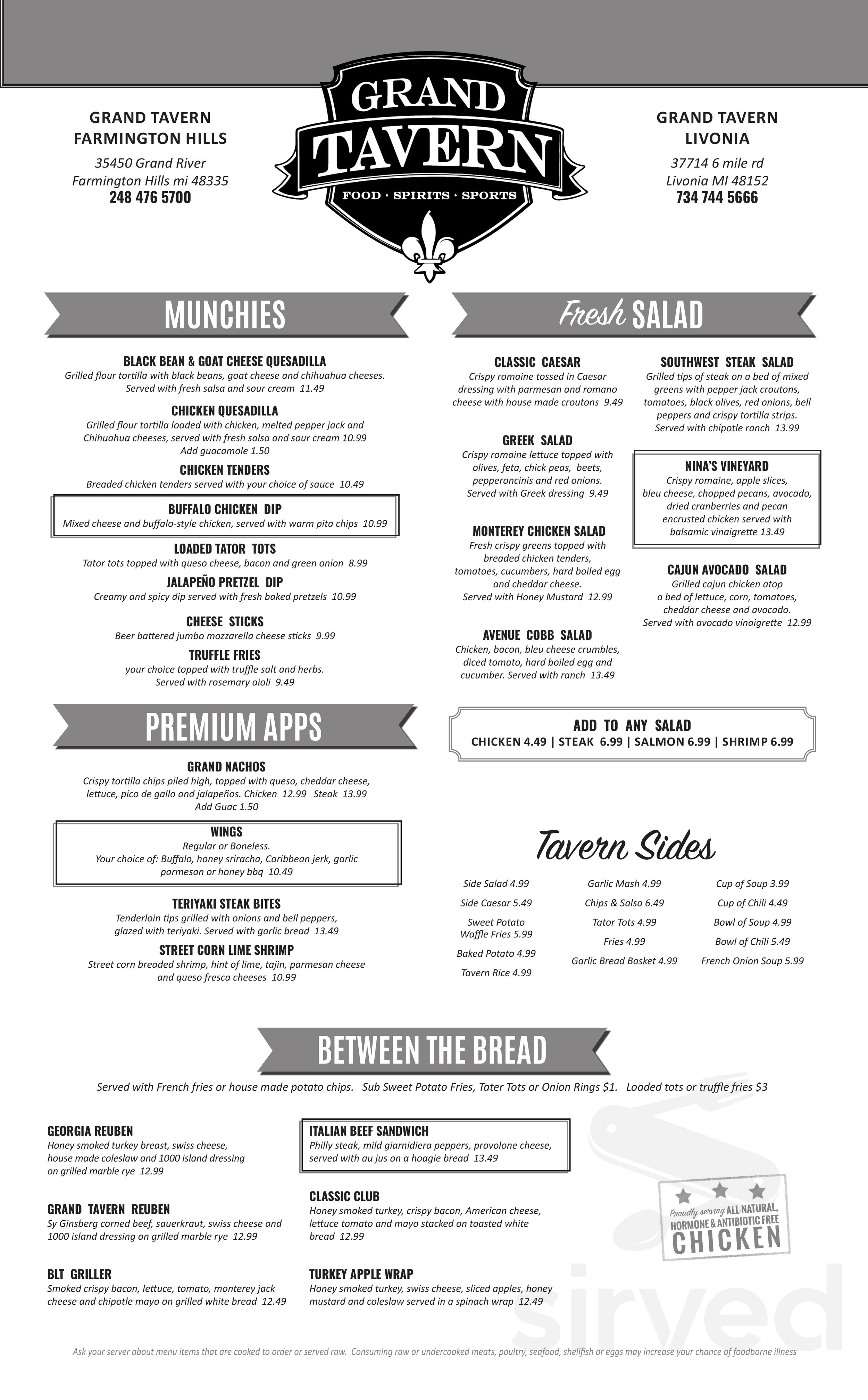 Grand Tavern Livonia menu in Livonia, Michigan, USA