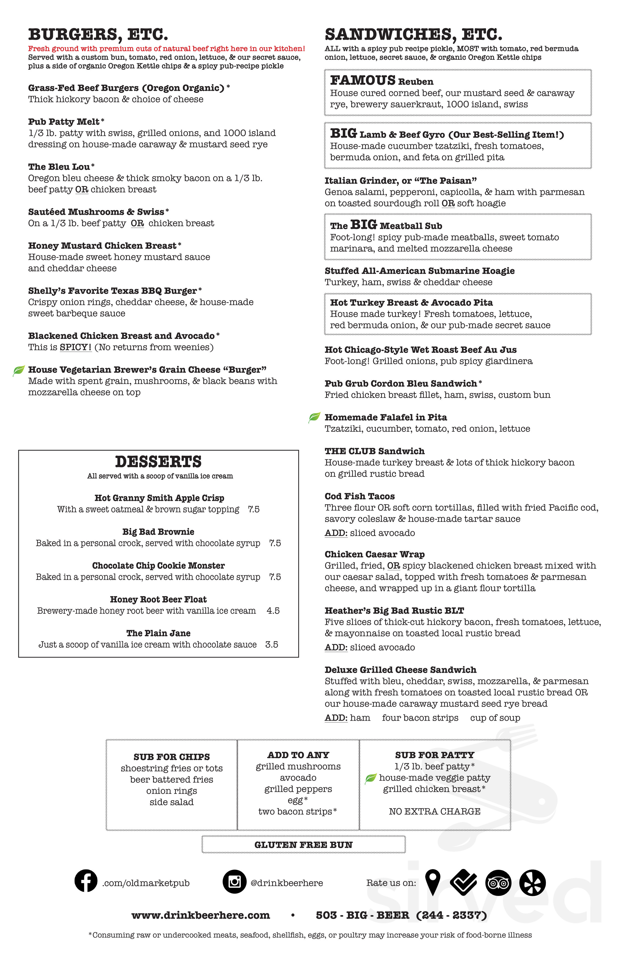 Old Market Pub & Brewery menu in Portland, Oregon, USA