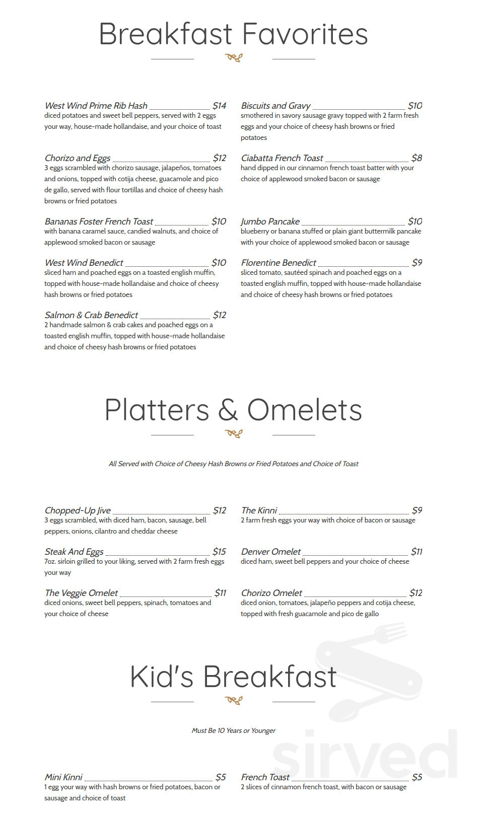 West Wind Supper Club menu in River Falls, Wisconsin, USA