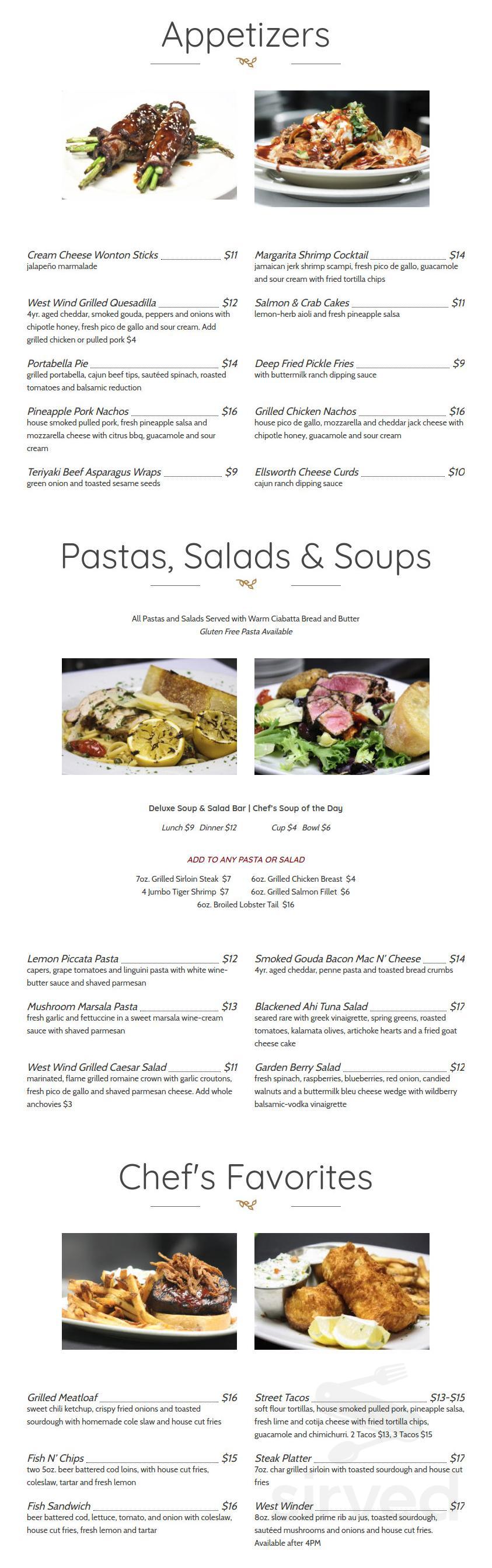 West Wind Supper Club menu in River Falls, Wisconsin, USA