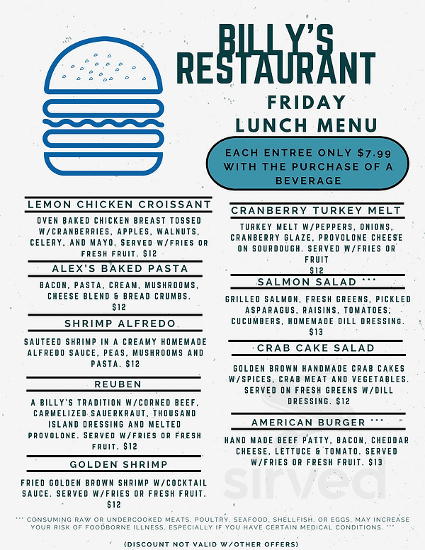 Menu for Billy's in Lincoln, NE | Sirved