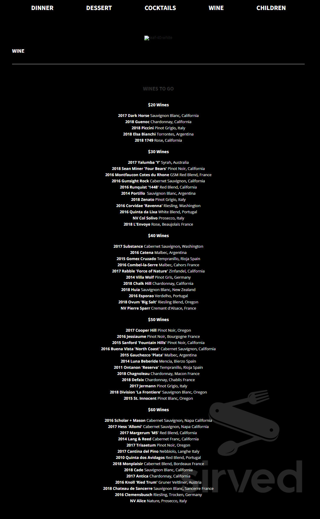 Slope Room menu in Vail, Colorado, USA