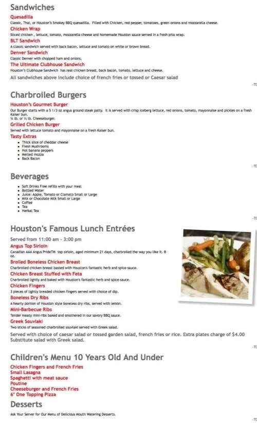 Houston Pizza menu in Swift Current, Saskatchewan, Canada