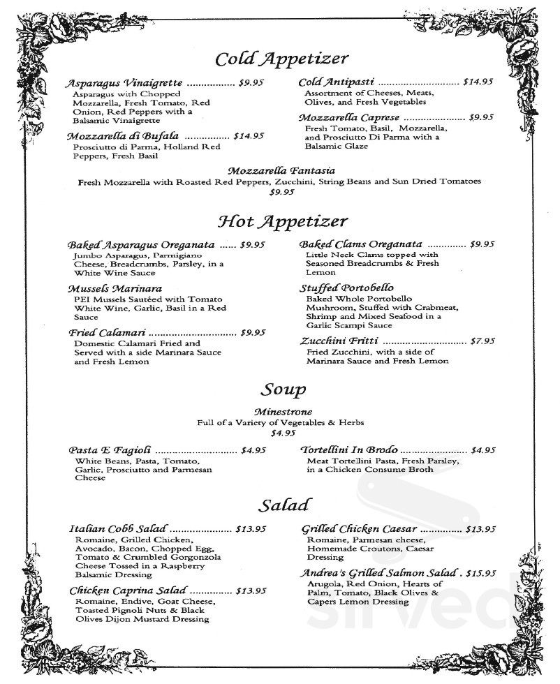 Andrea's menu in Waldwick, New Jersey, USA