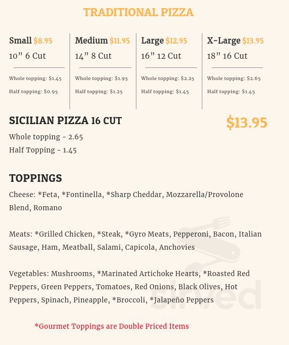 Menu for R & B's Pizza Place in Bellevue, PA | Sirved