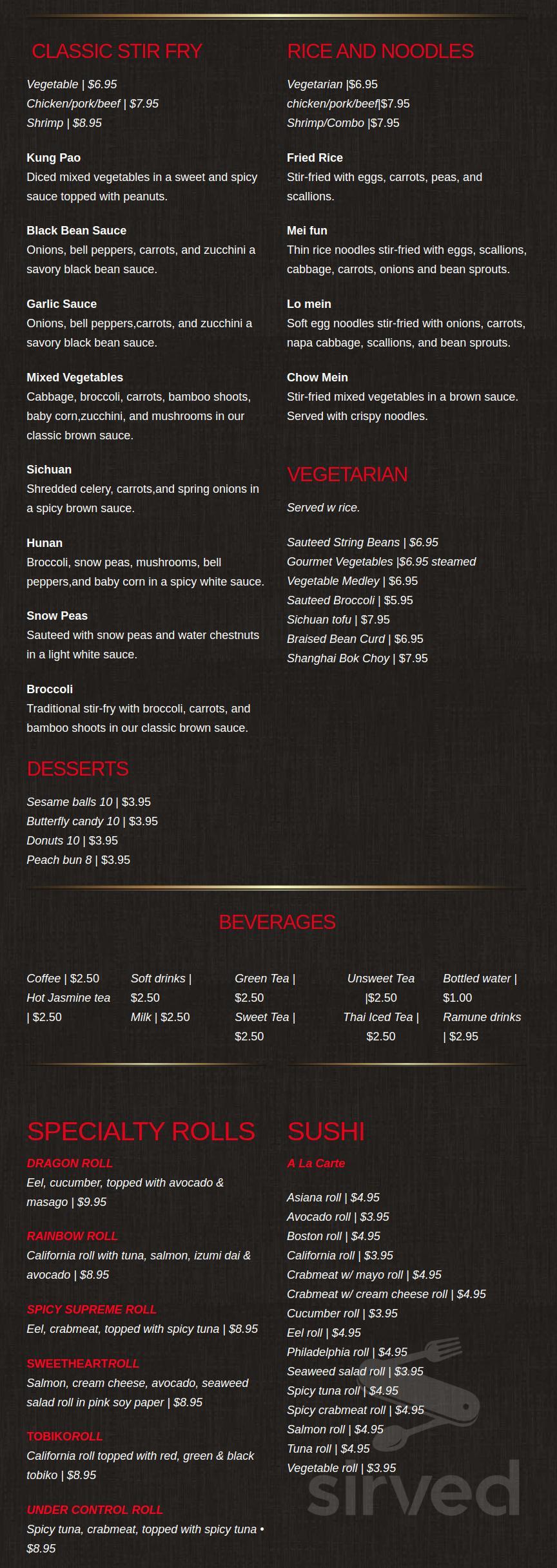 Asiana Grand Buffet menus in Asheville, North Carolina, United States