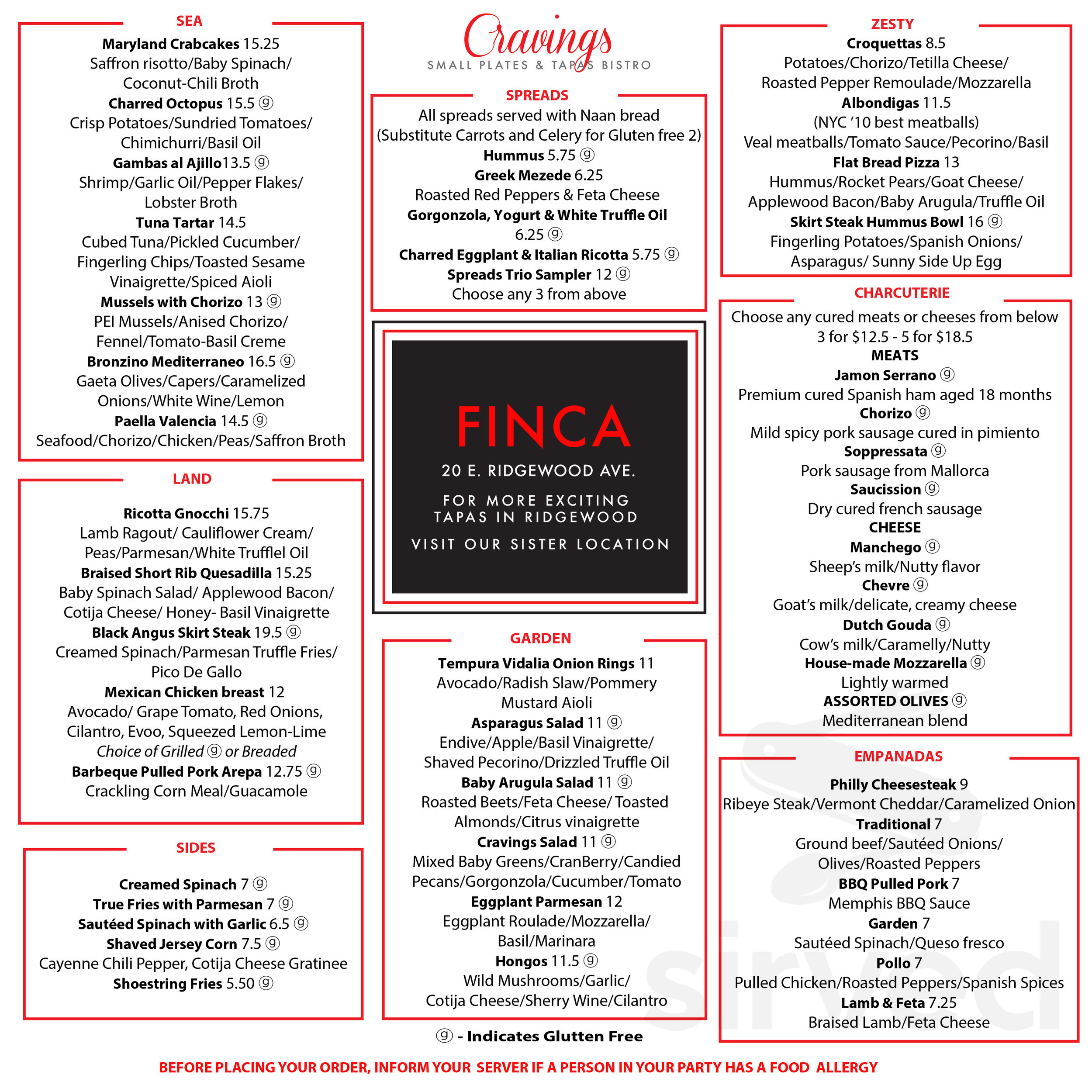 Cravings Tapas Bistro menu in Ridgewood, New Jersey, USA