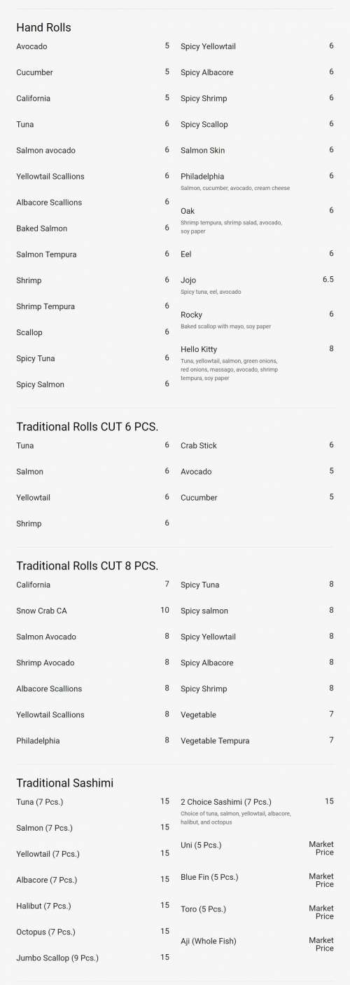 Sushi Mafia menu in Long Beach, California, USA