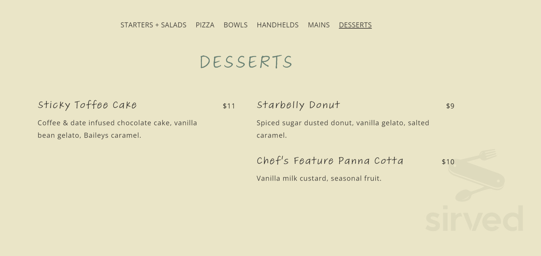Menu for Starbelly Open Kitchen & Lounge in Calgary, AB | Sirved
