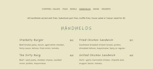 Menu for Starbelly Open Kitchen & Lounge in Calgary, AB | Sirved