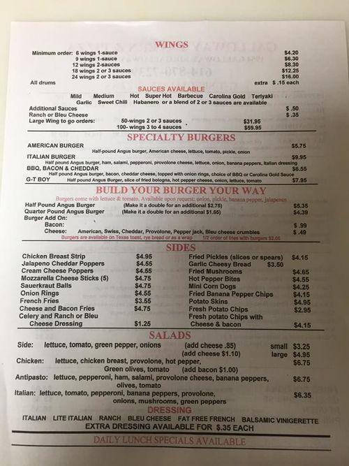 The Galloway Tavern menu in Galloway, Ohio, USA