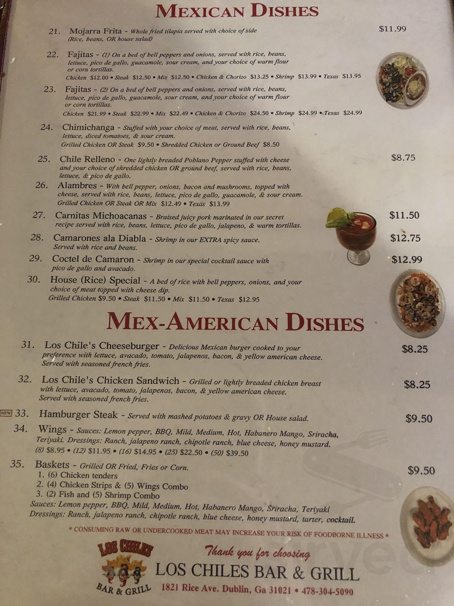 Menu for Los Chiles Bar & Grill in Dublin, GA | Sirved