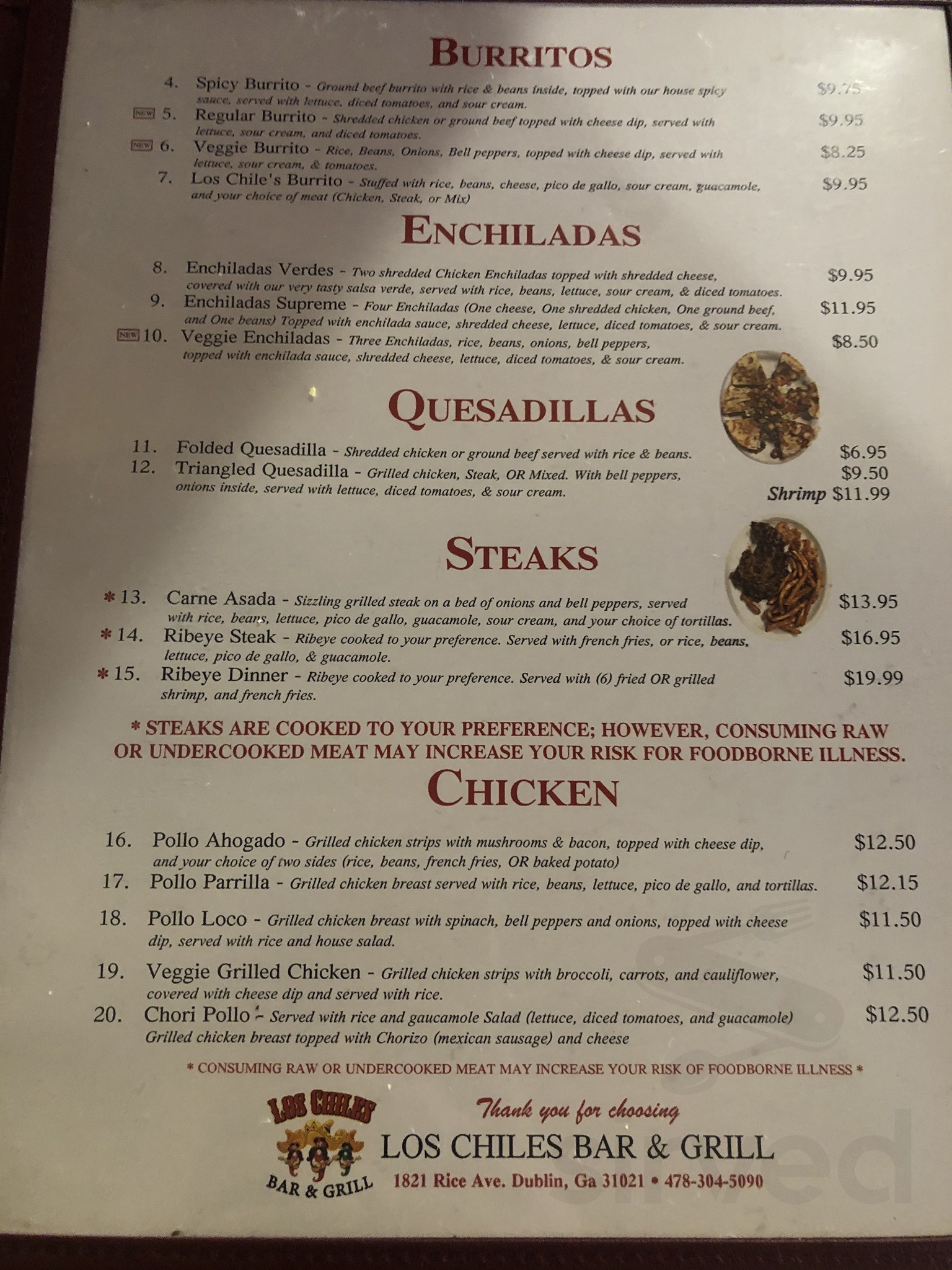 Los Chiles Bar & Grill menus in Dublin, Georgia, United States