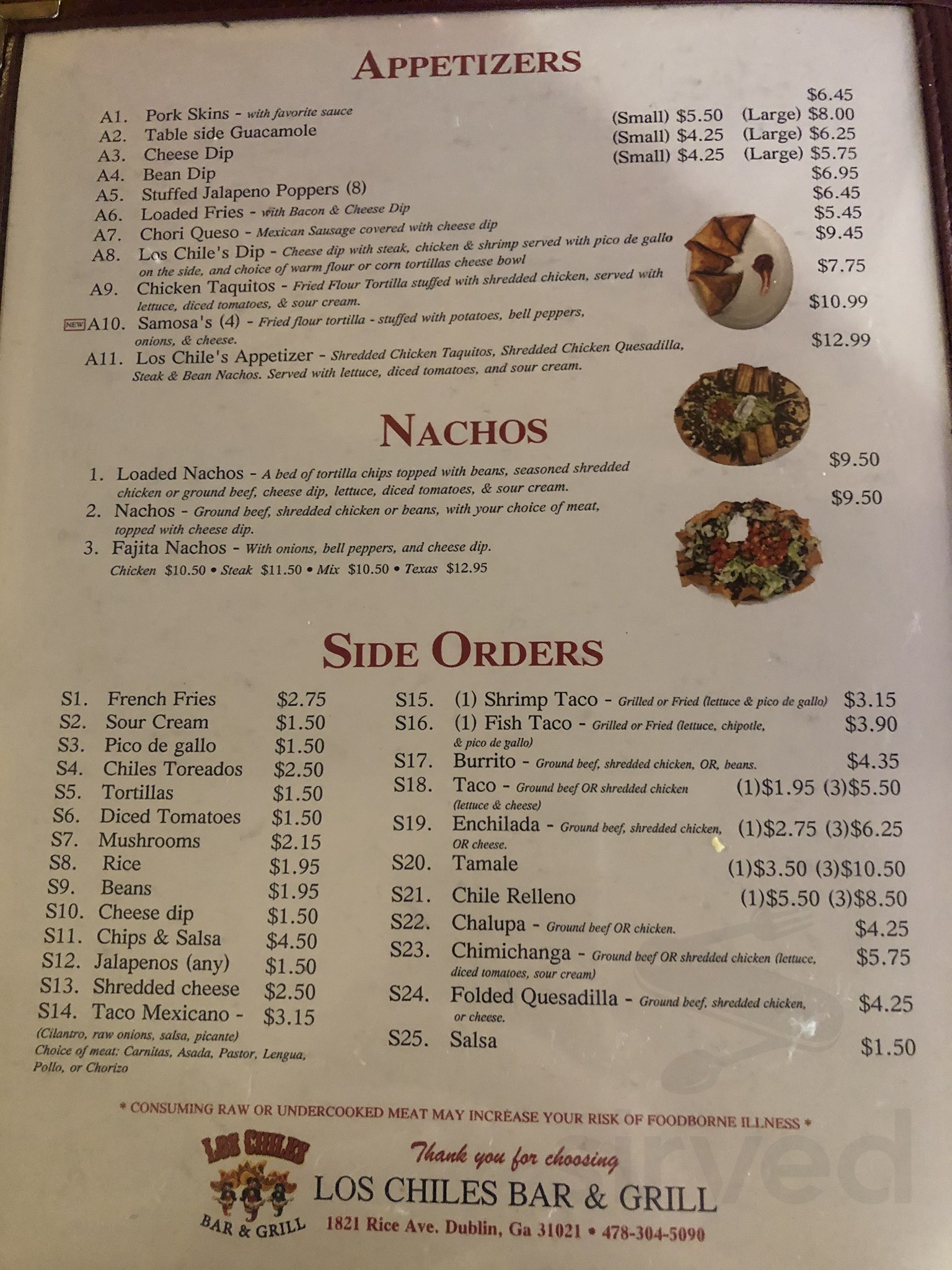 Los Chiles Bar & Grill menus in Dublin, Georgia, United States