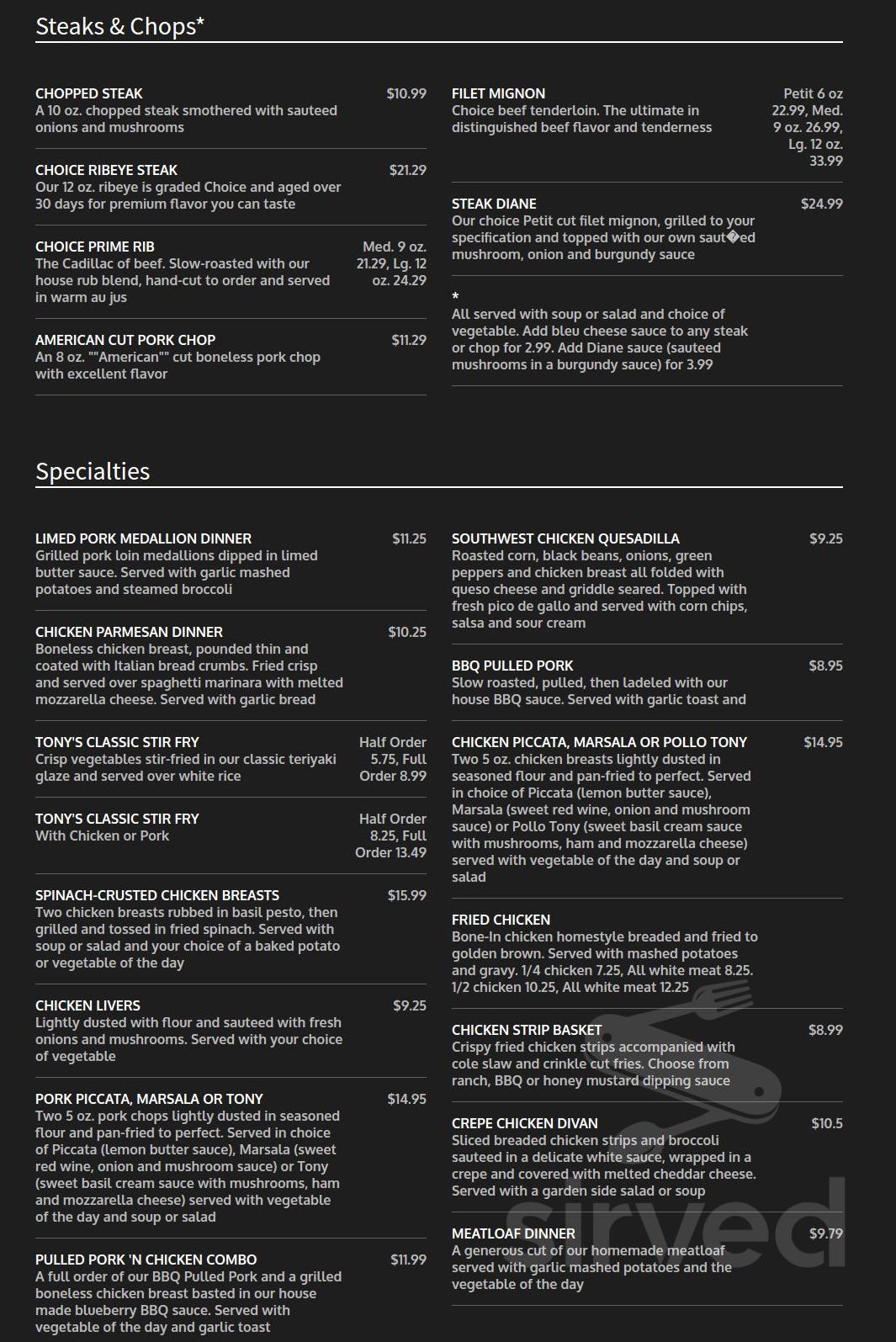 Tony's Too menus in Quincy, Illinois, United States