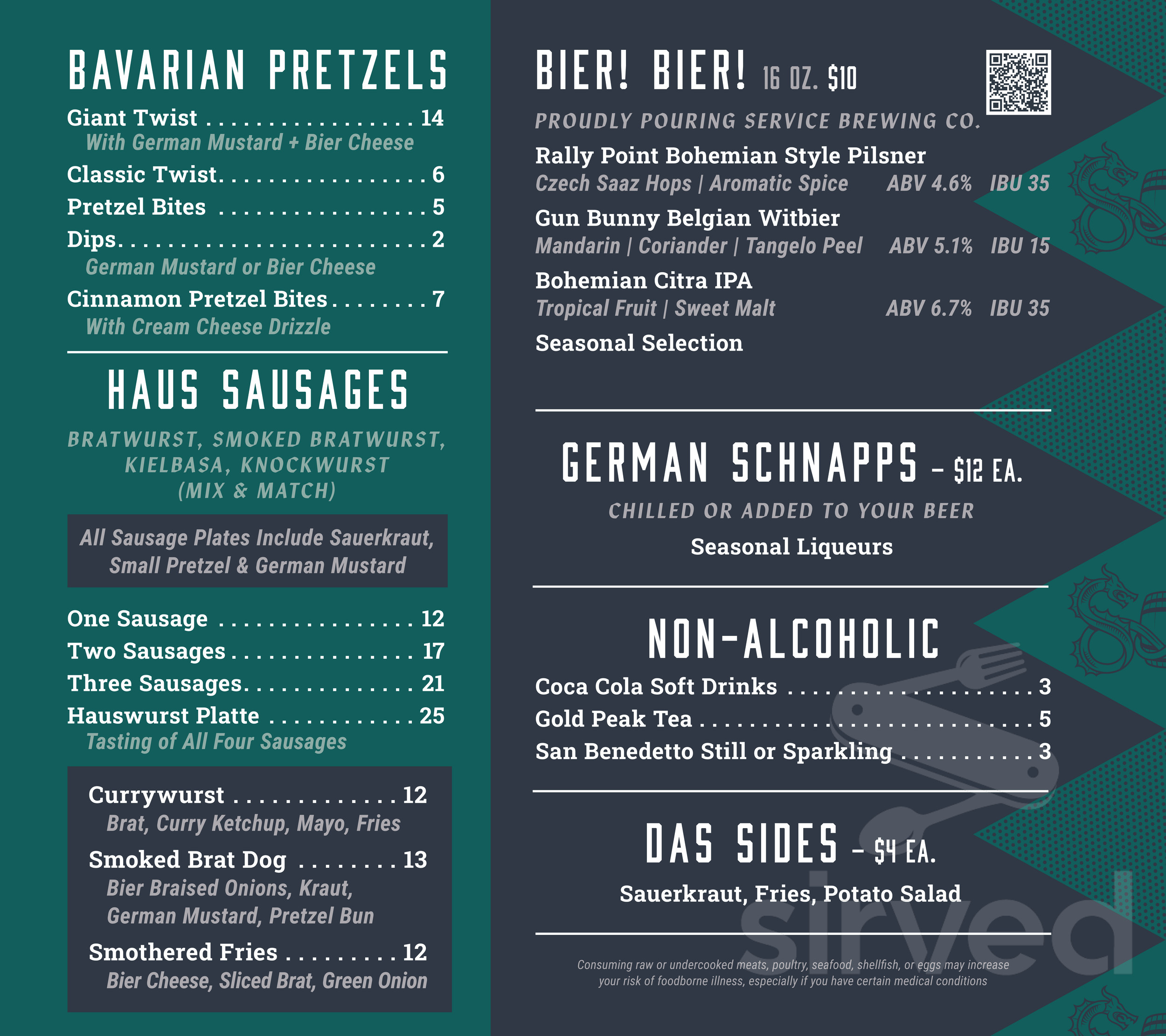 Riverside Biergarten menu in Savannah, Georgia, USA
