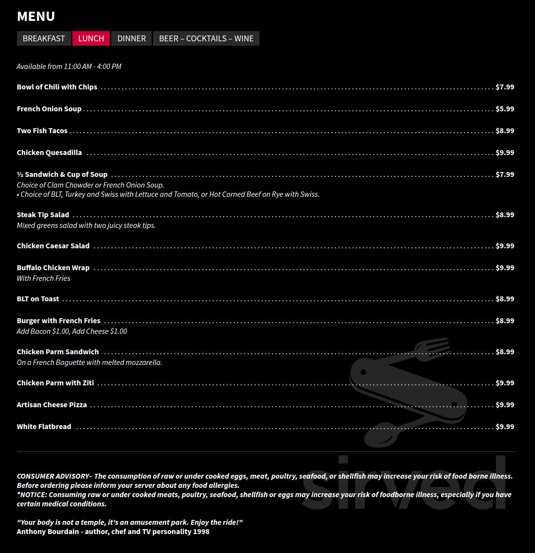 Menu for Scoreboard Sports Bar and Grill in Woburn, MA | Sirved