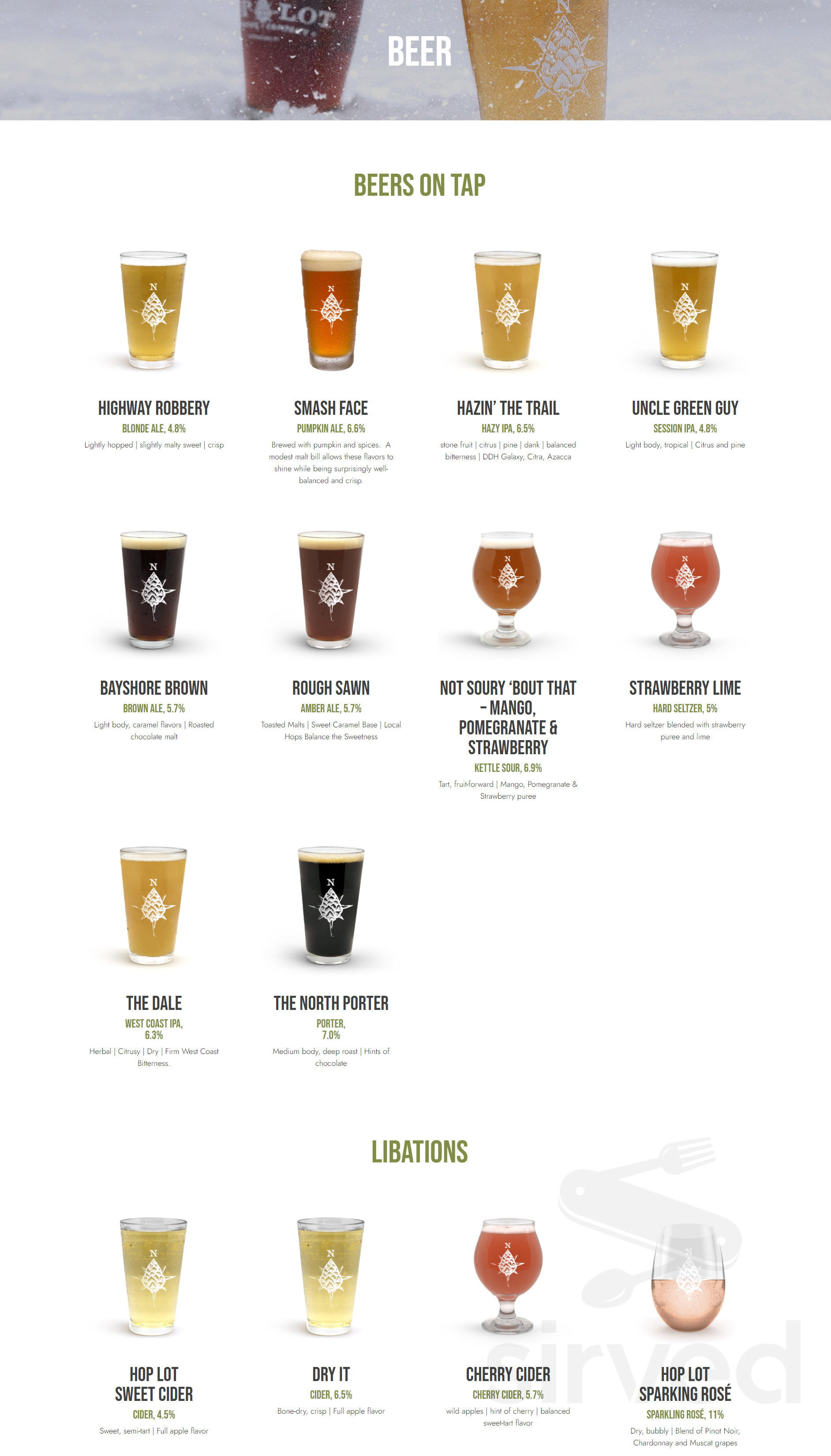 Menu - Suttons Bay MI's Hop Lot Brewing Co. & Beer Garden | Sirved