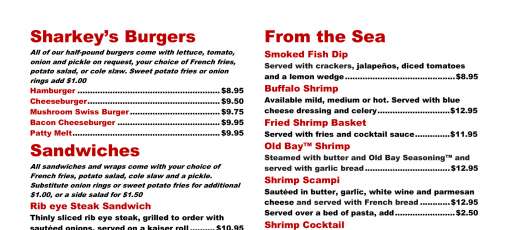 Menu for Sharkey's Bar and Grill in Coral Springs, FL | Sirved