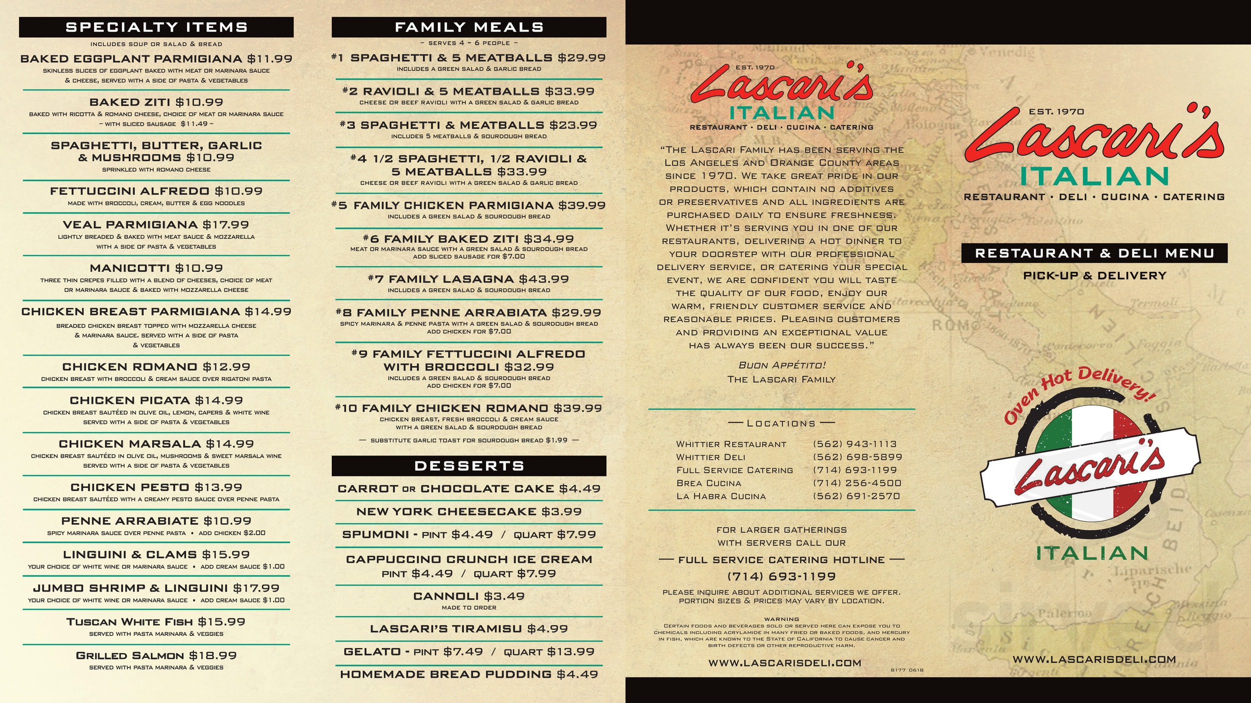 Lascari's Italian Restaurant menu in Whittier, California, USA