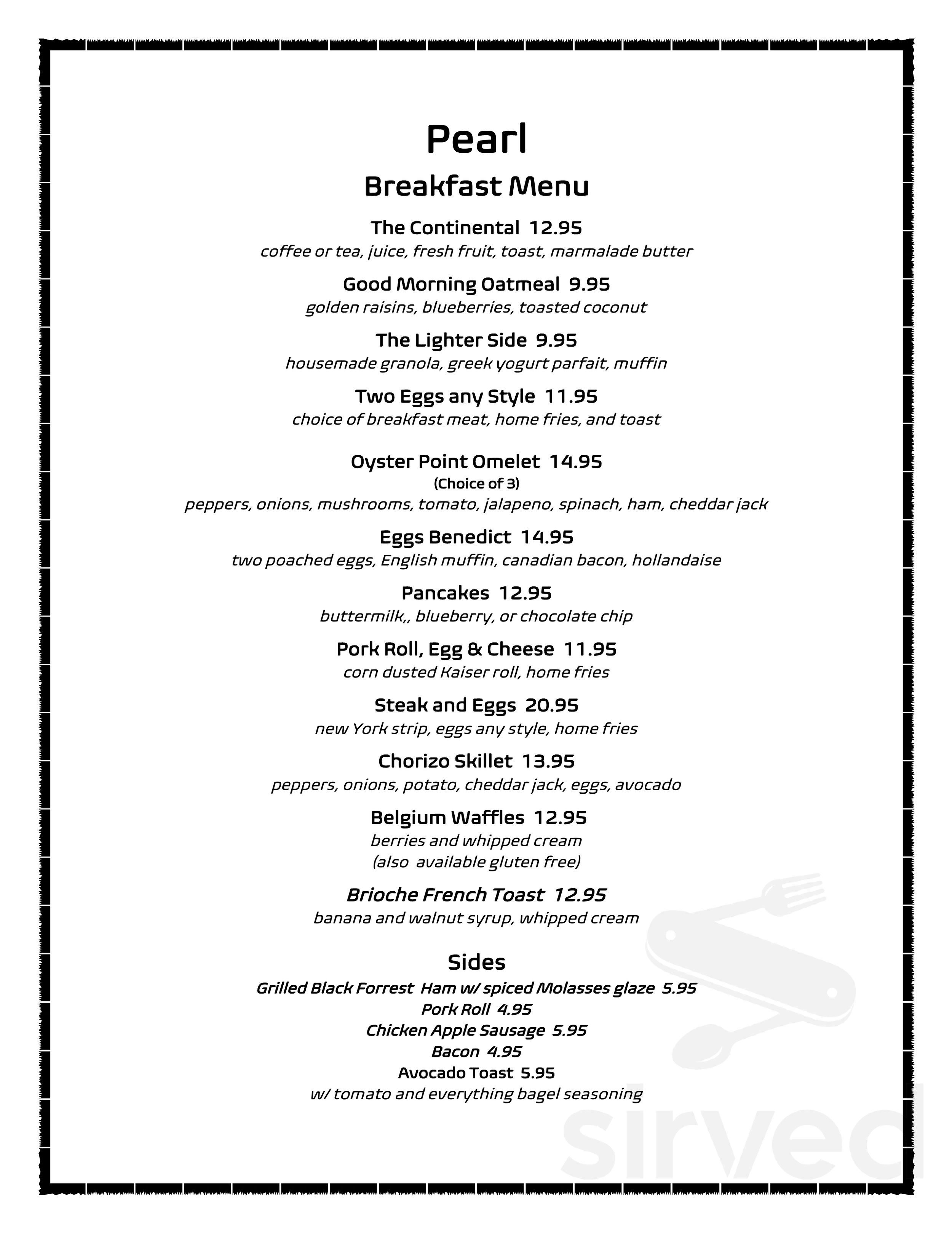 Menu for The Oyster Point Hotel in Red Bank, NJ | Sirved
