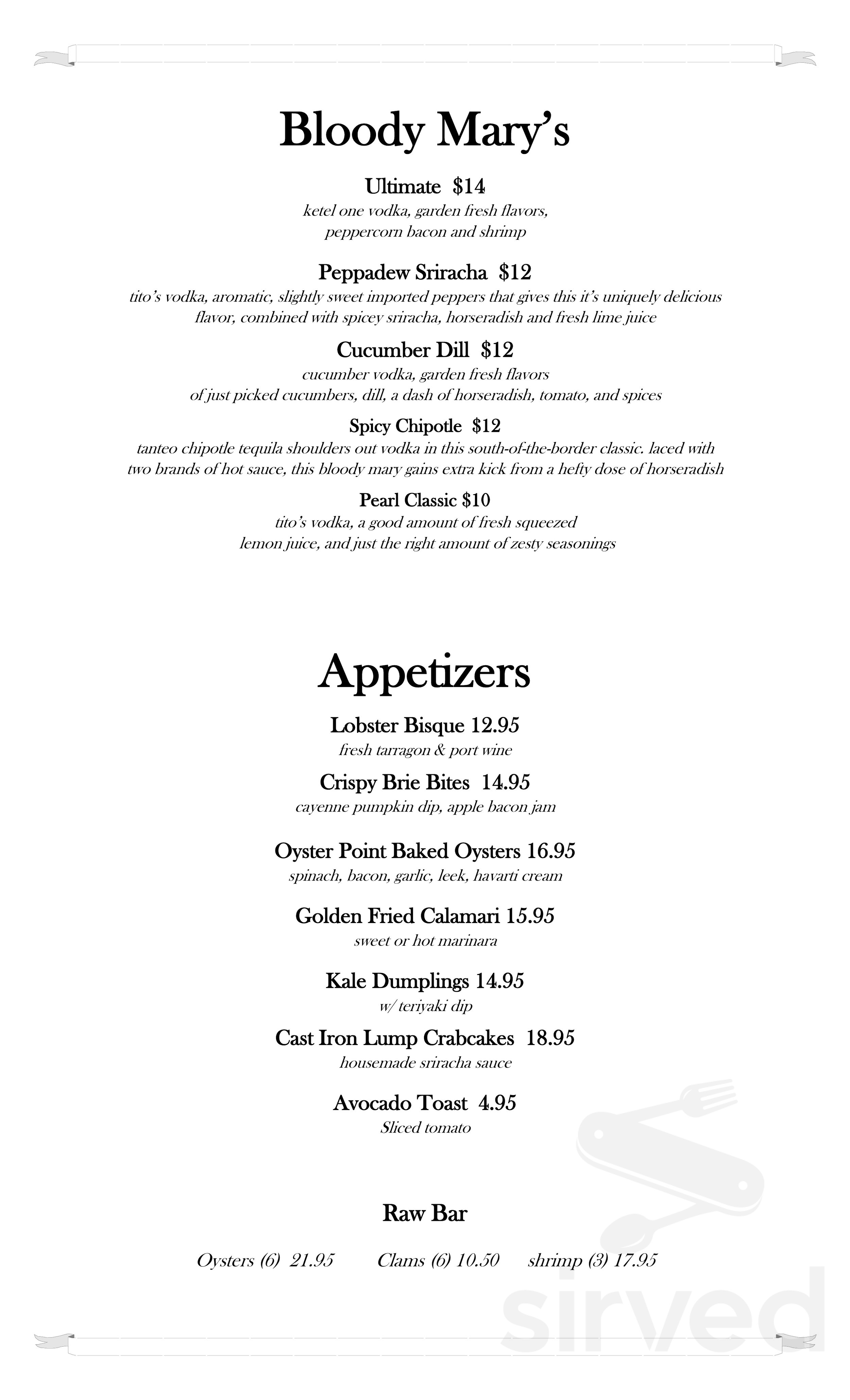 Menu for The Oyster Point Hotel in Red Bank, NJ | Sirved