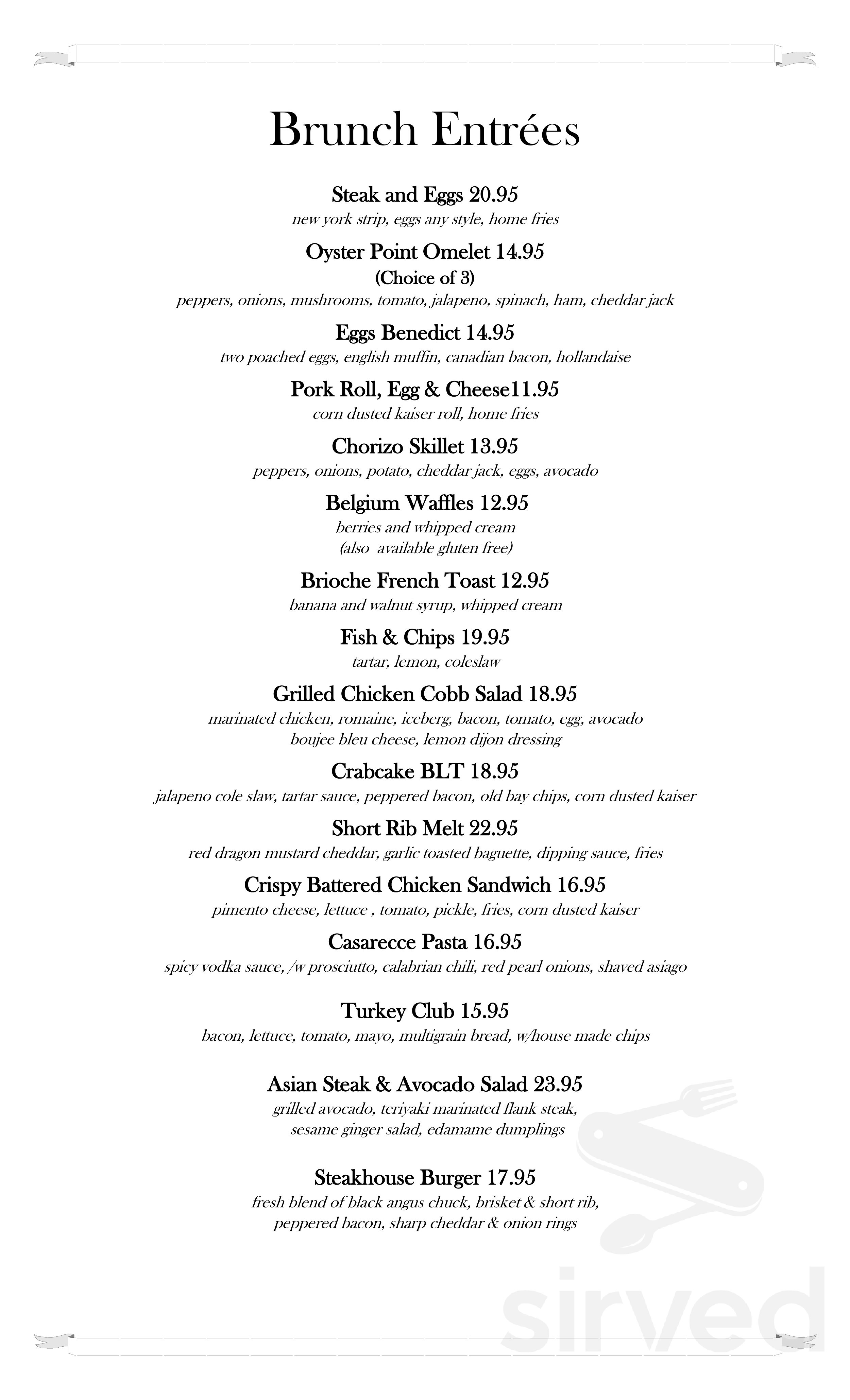 The Oyster Point Hotel menu in Red Bank, New Jersey, USA