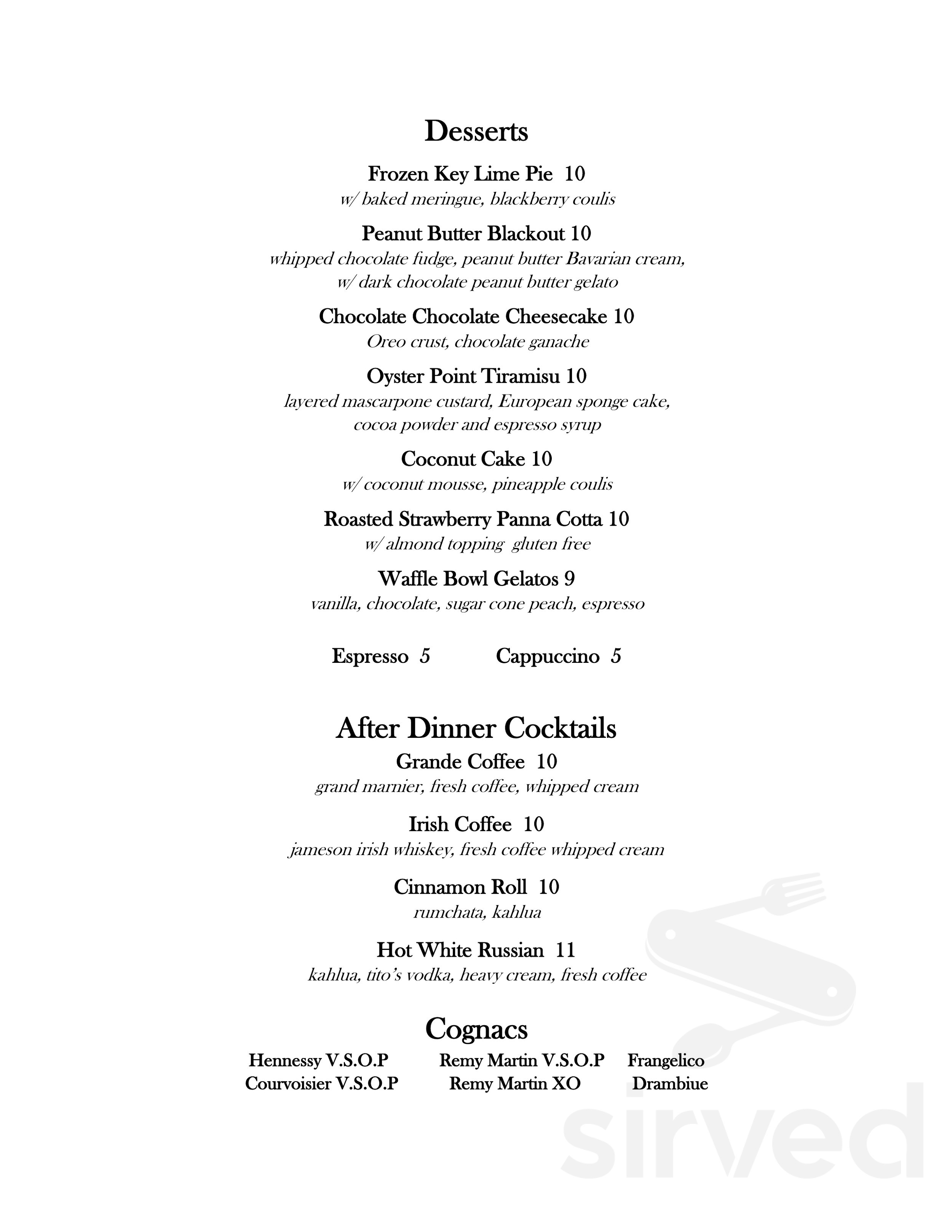 Menu for The Oyster Point Hotel in Red Bank, NJ | Sirved