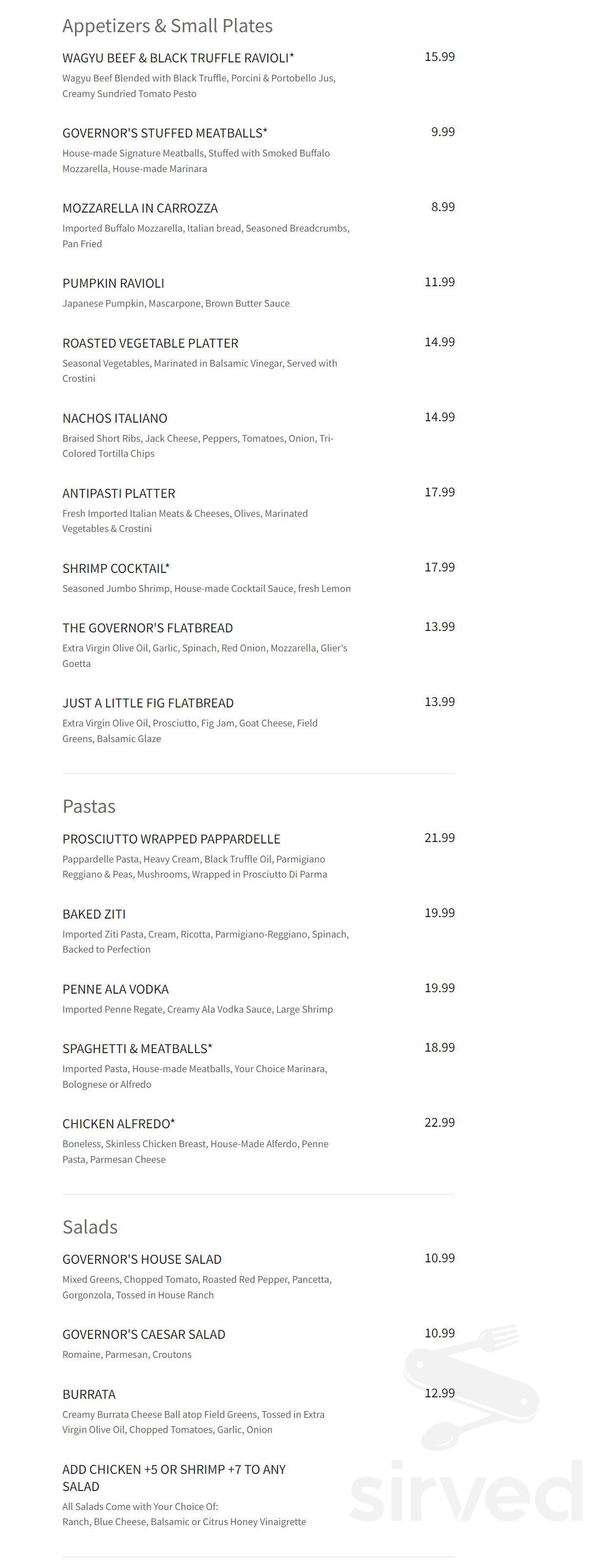 Governors House Wine Bar & Italian Kitchen menu in Covington, Kentucky, USA