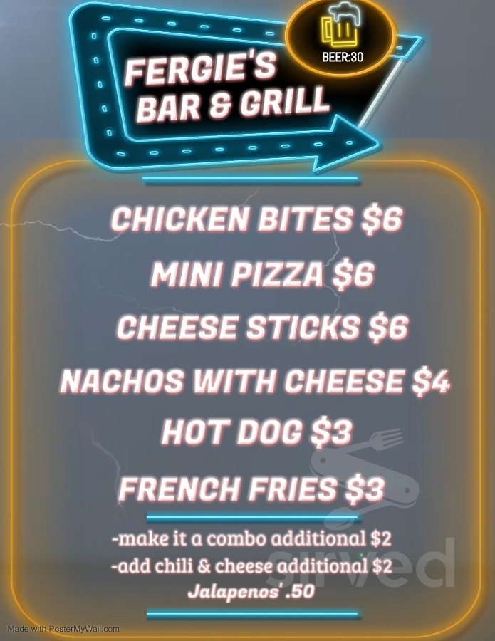 Menu for FERGIE`S Bar & Grill Crosby in Crosby, TX | Sirved
