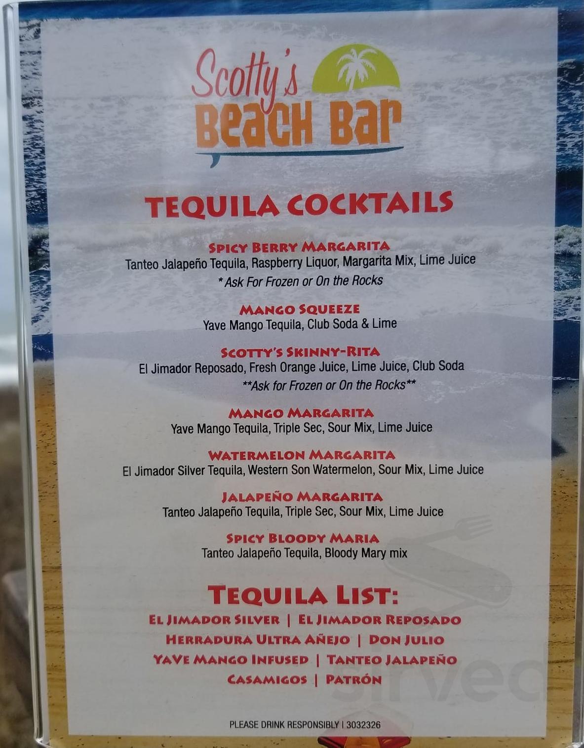 Scotty's Beach Bar menu in Surfside Beach, South Carolina, USA