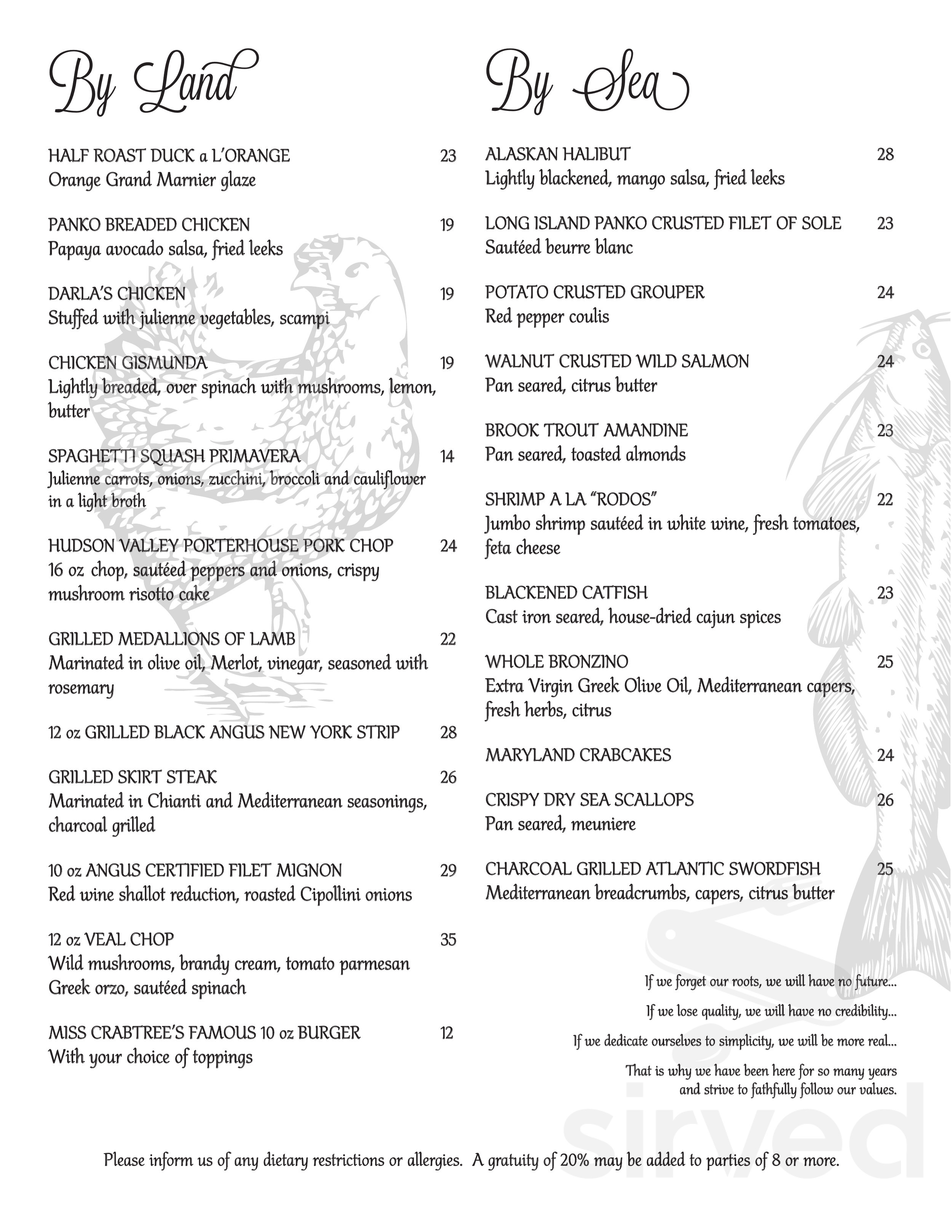 Menu - Floral Park NY's Crabtree's Restaurant | Sirved