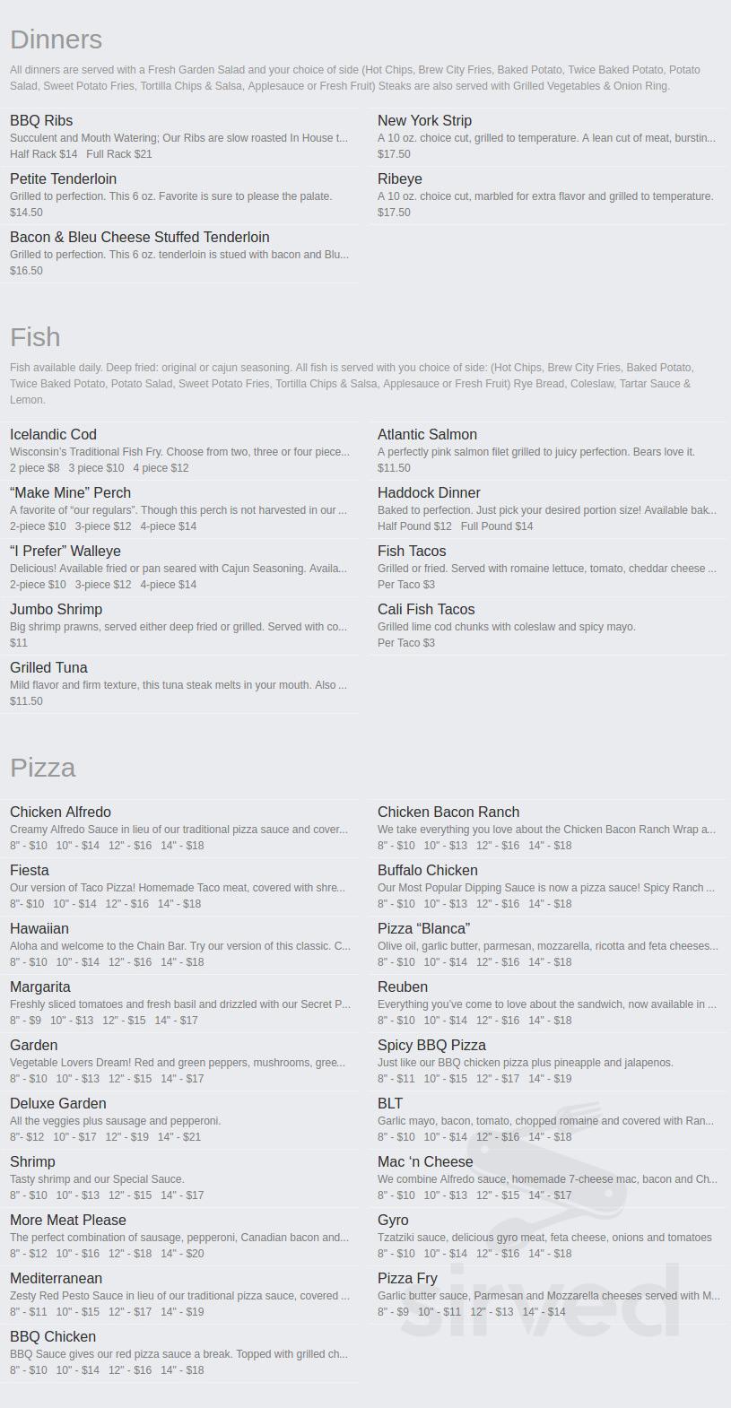 Chain O Lakes Bar and Grill menus in Waupaca, Wisconsin, United States