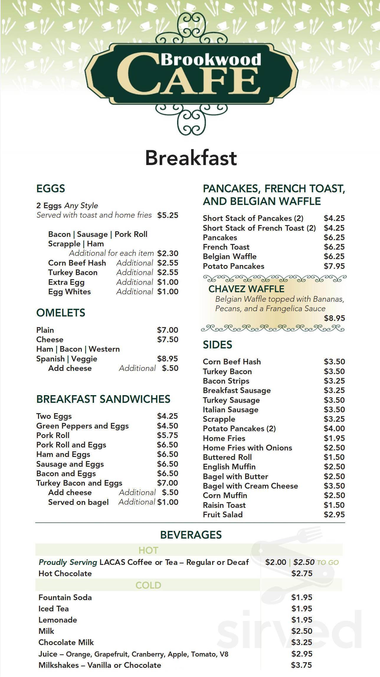 Menu for The Brookwood Cafe in Hamilton Township, NJ | Sirved