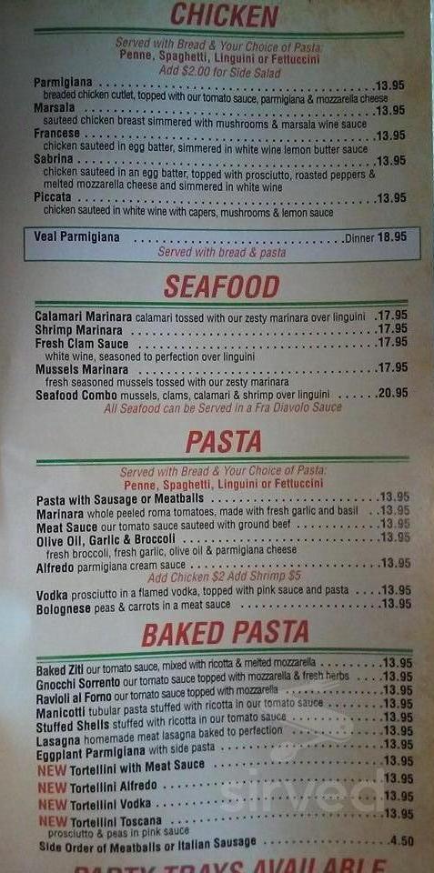 Menu - East Windsor NJ's Sabrina's Pizza & Catering | Sirved